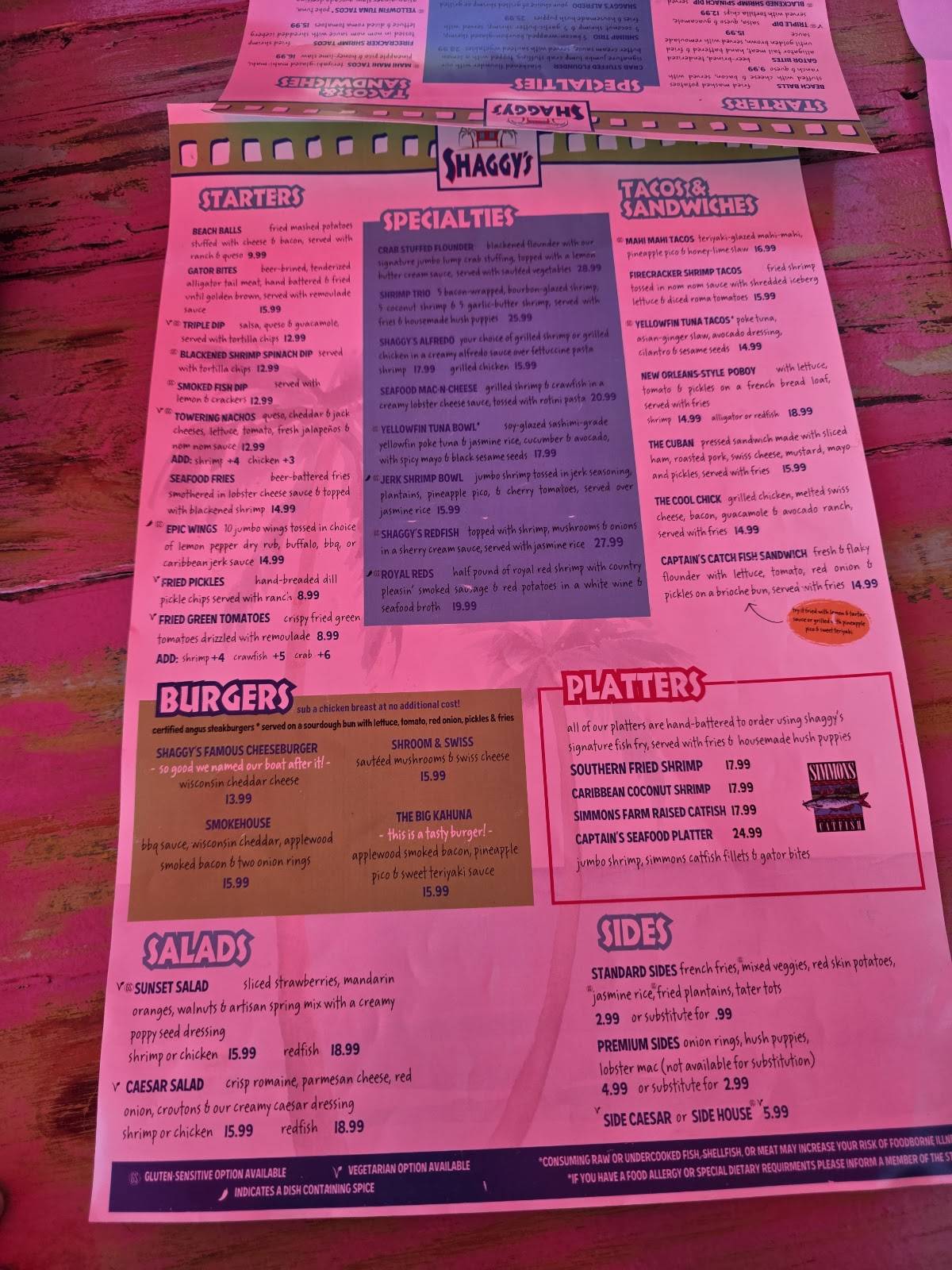 Menu at Shaggy's on the Rez pub & bar, Jackson