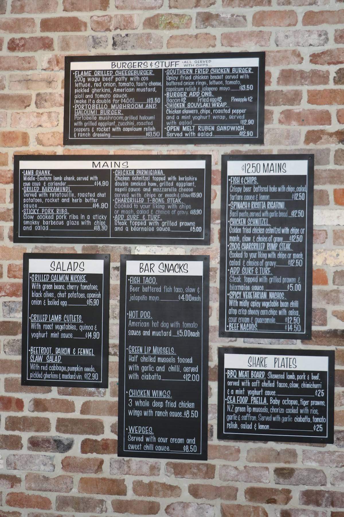 Menu at Shakespeare Hotel pub & bar, Sydney