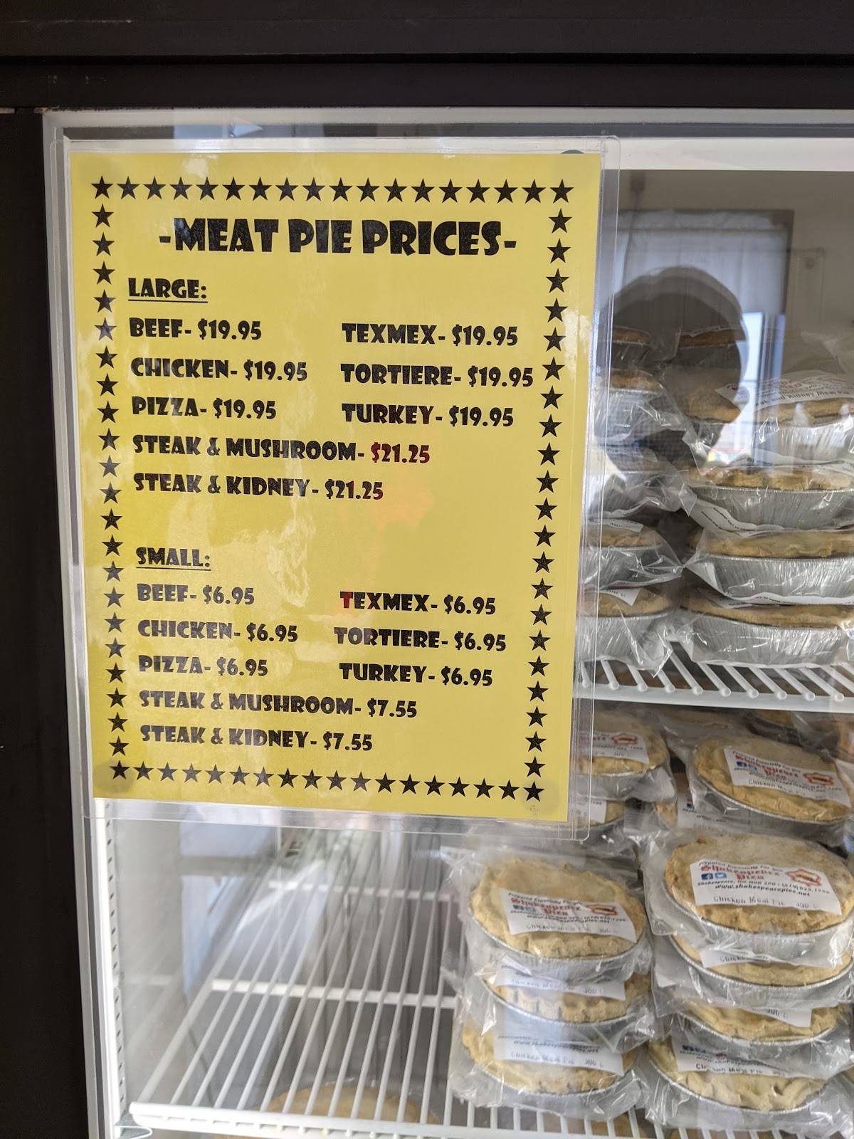 Menu at Shakespeare Pies desserts, Shakespeare