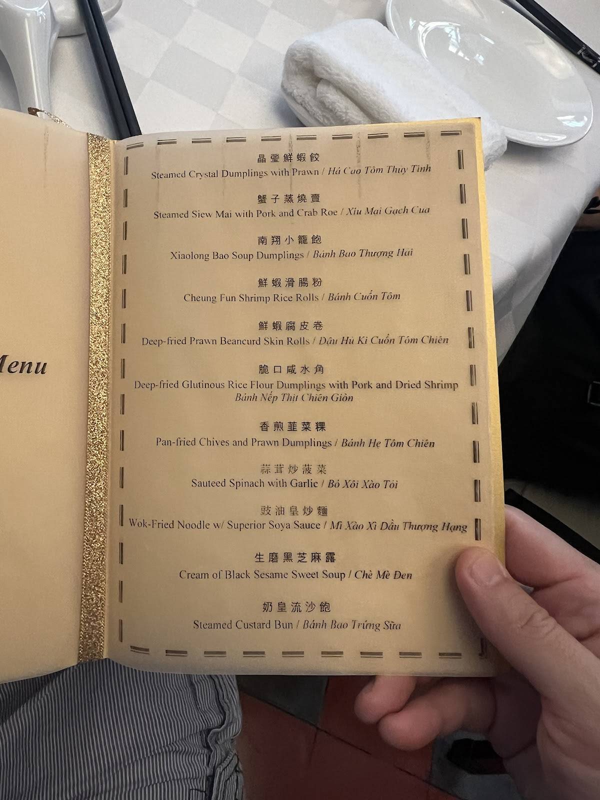 Menu at Shang Palace - Authentic Cantonese Restaurant, Ho Chi Minh City