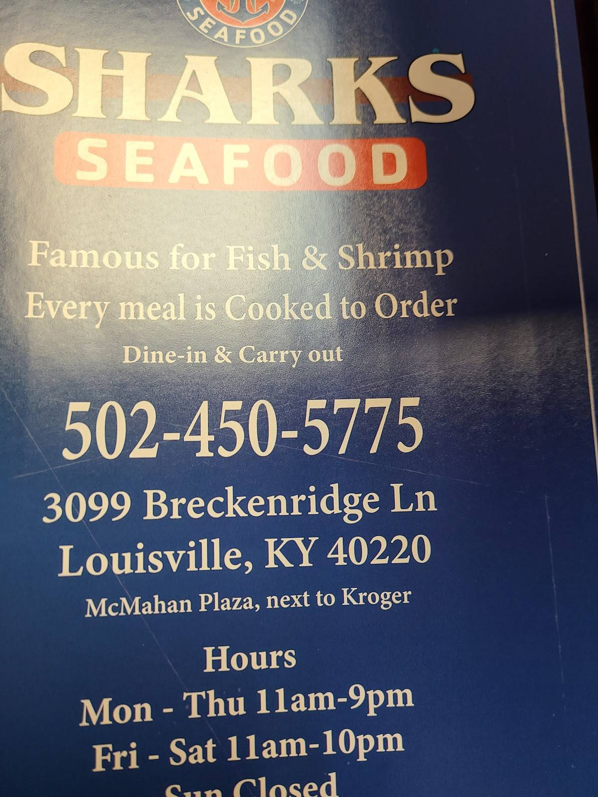 Menu at Sharks Seafood restaurant, Louisville, Breckenridge Ln Suite 101