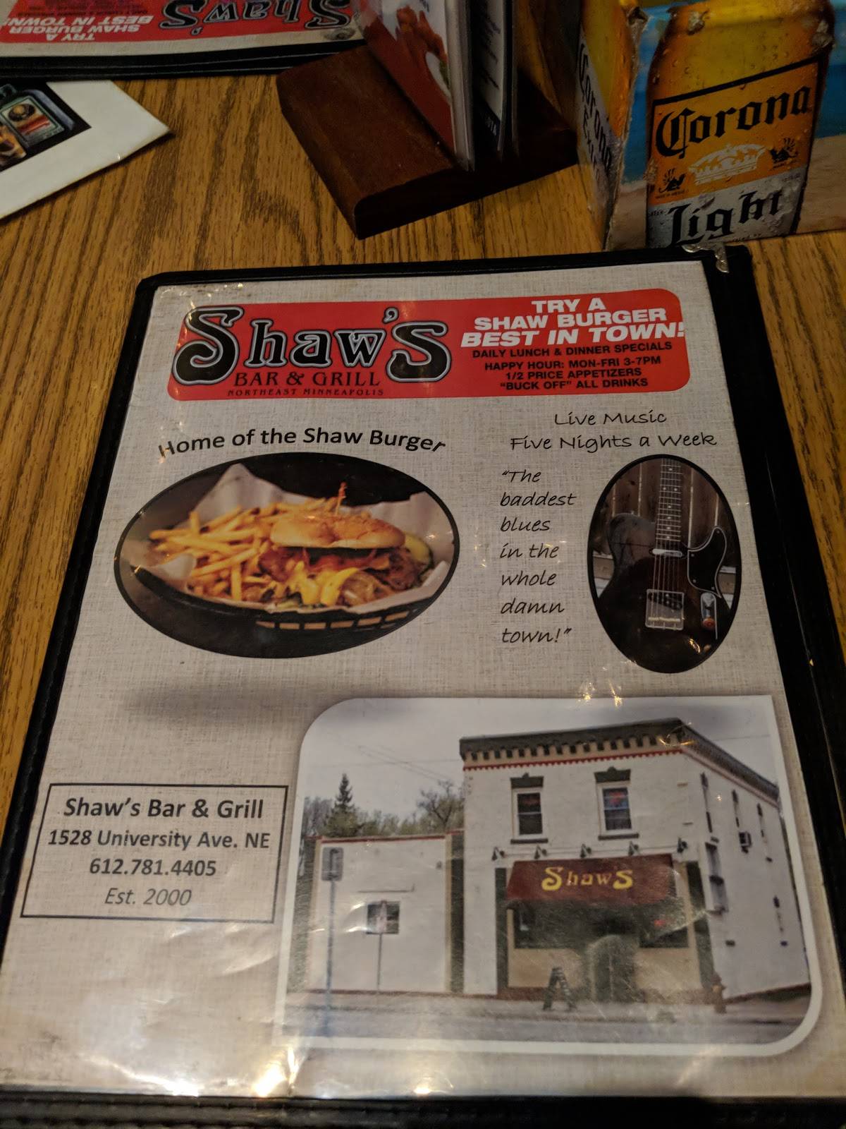 Menu at Shaws Bar & Grill, Minneapolis