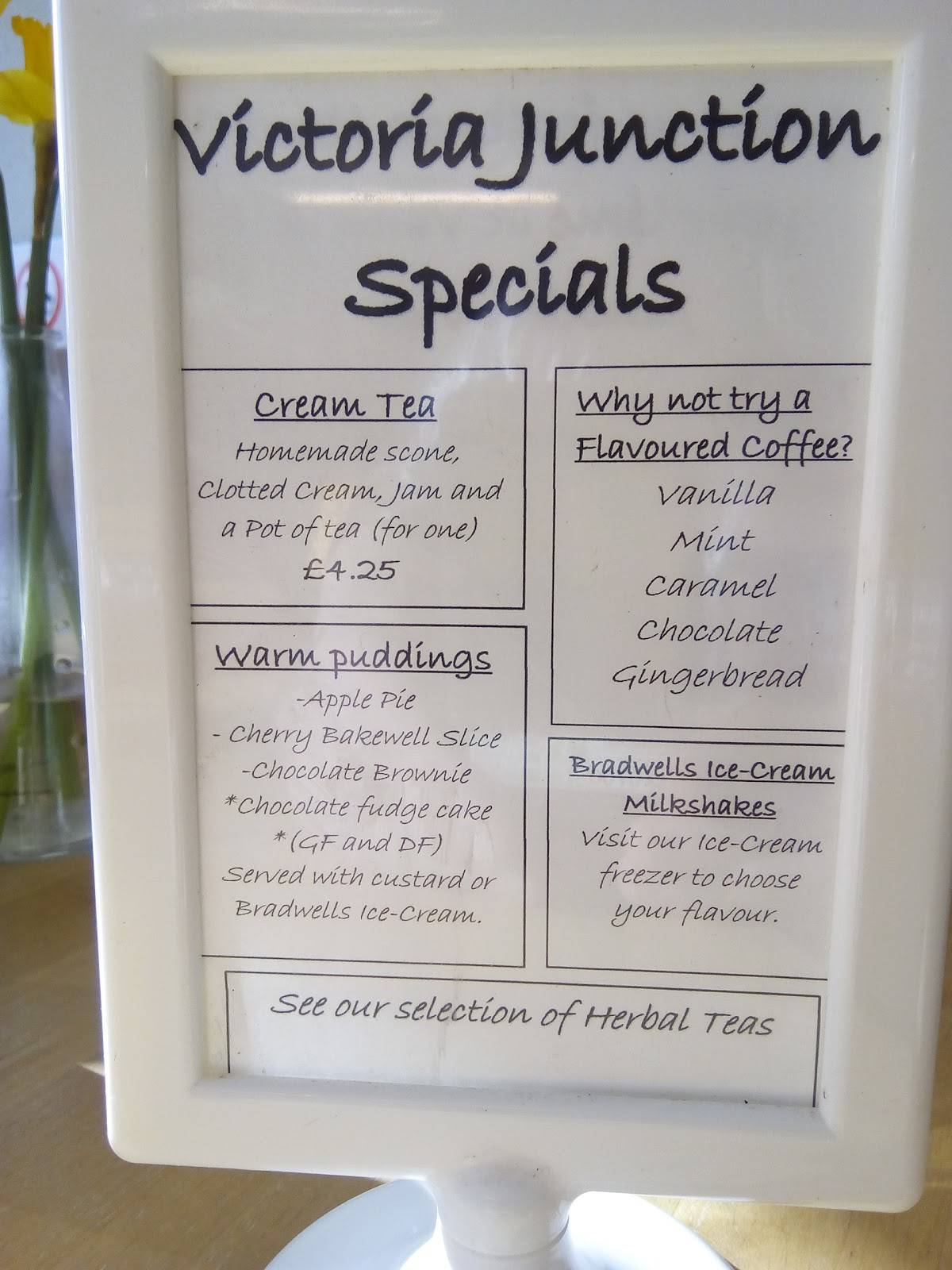 Menu at Victoria Junction cafe, Sheffield