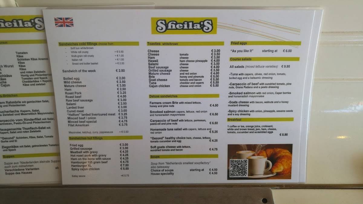 Menu at Sheilas Sandwich & Coffebar, Zandvoort