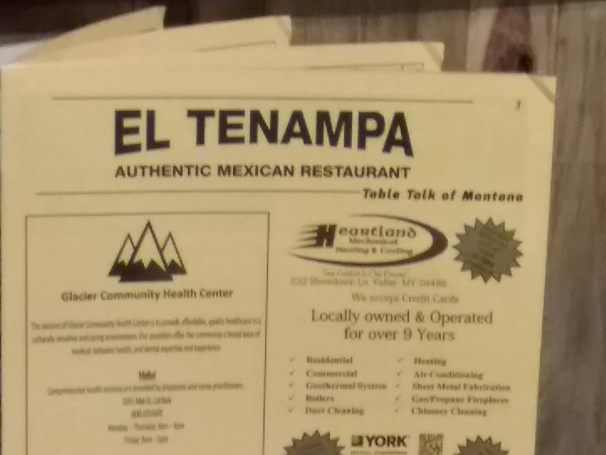 Menu at El Tenampa restaurant, Shelby