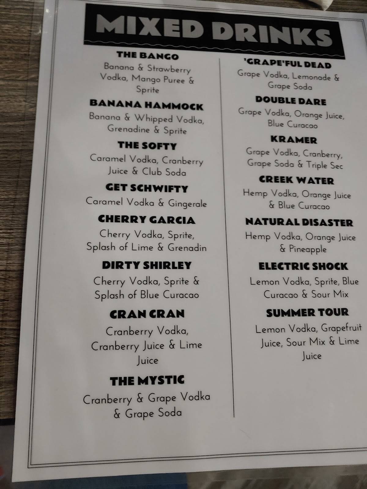 Menu at Shermans Creek Inn pub & bar, Shermans Dale