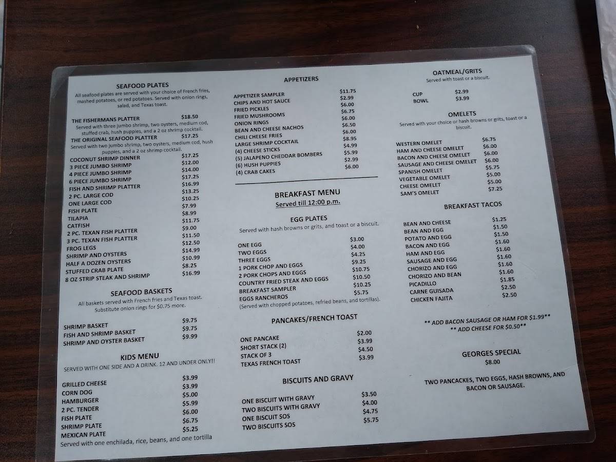 Menu at Sherry's Texan Seafood Restaurant, San Antonio, Pleasanton Rd