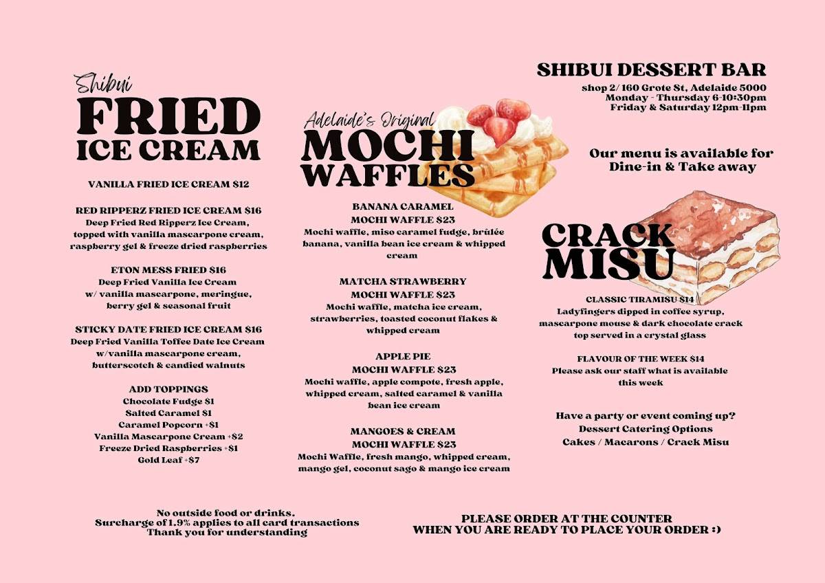 Menu at Shibui Dessert Bar, Adelaide