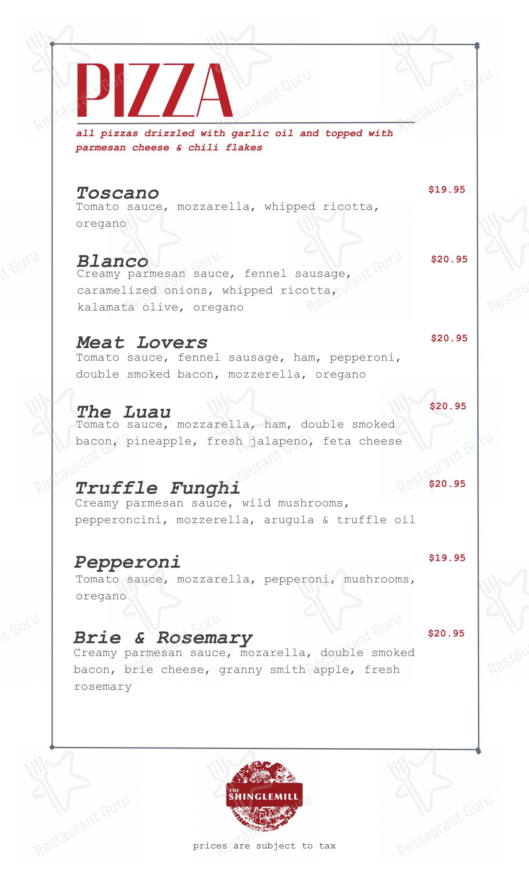 Menu at Shingle Mill Pub & Bistro, Powell River