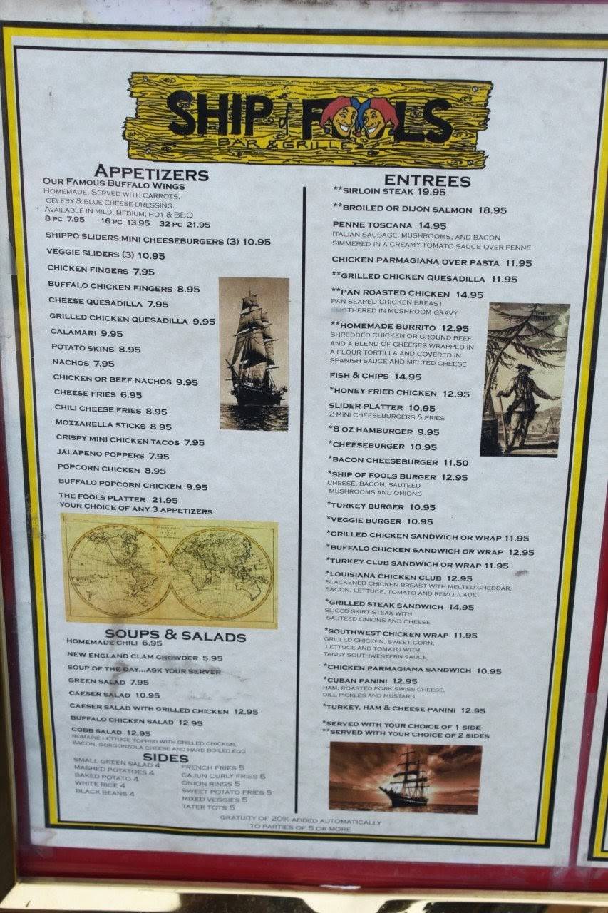 Menu at Ship of Fools restaurant, New York City