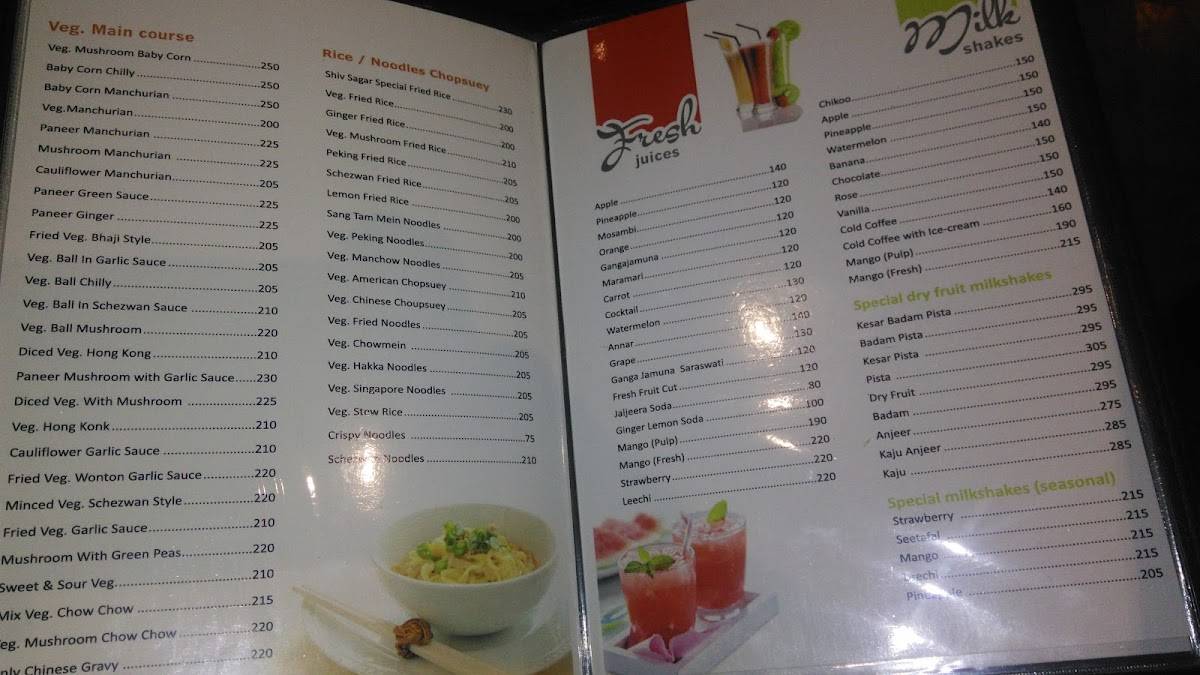Menu at Shiv Sagar Veg Restaurant, Mumbai, Kemp's corner