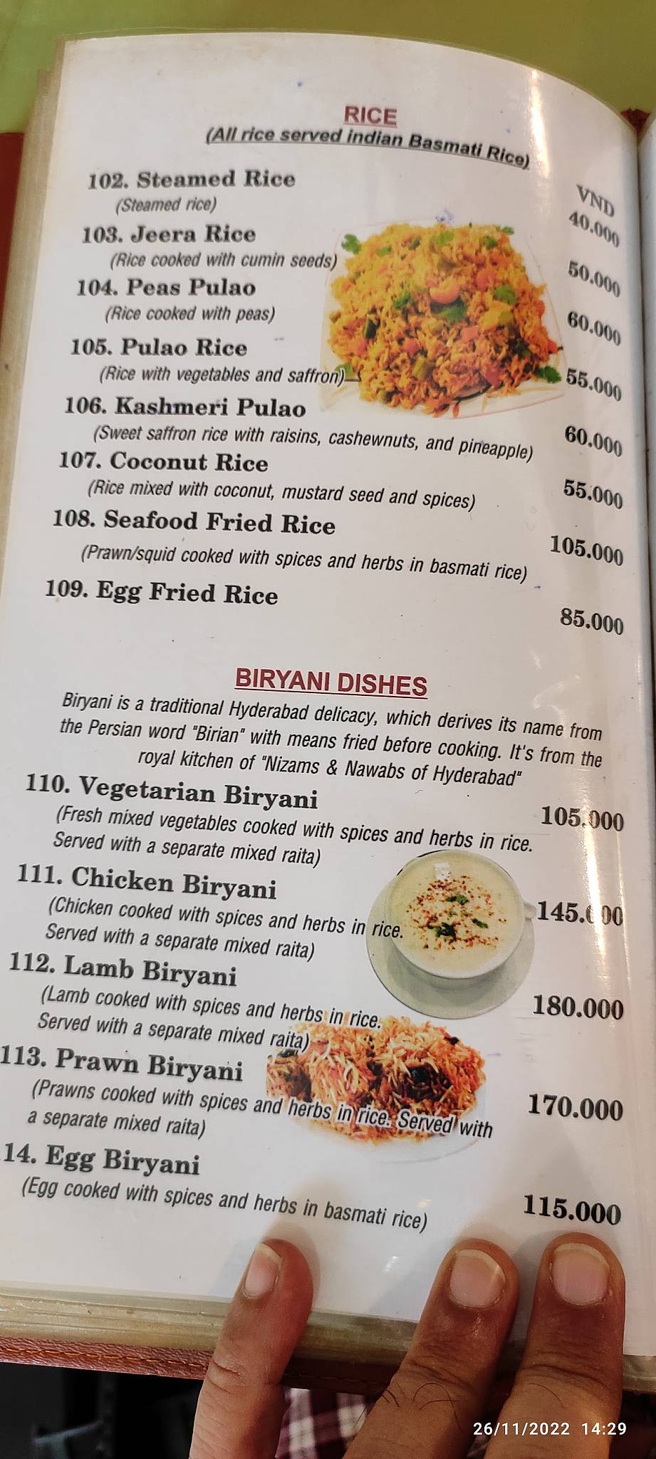 Menu at Shiva-Shakti Indian Restaurant, Hue