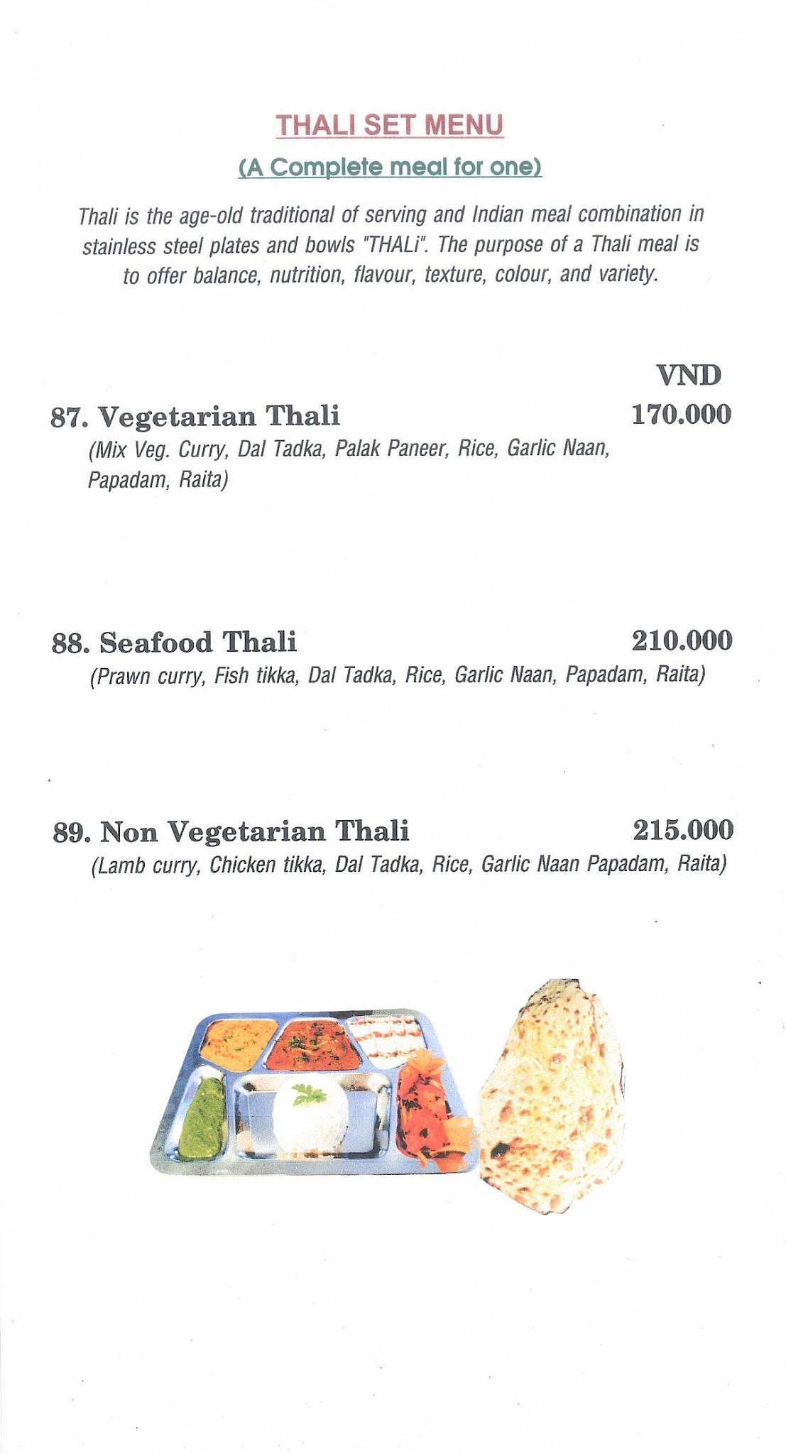 Menu at Shiva-Shakti Indian Restaurant, Hue
