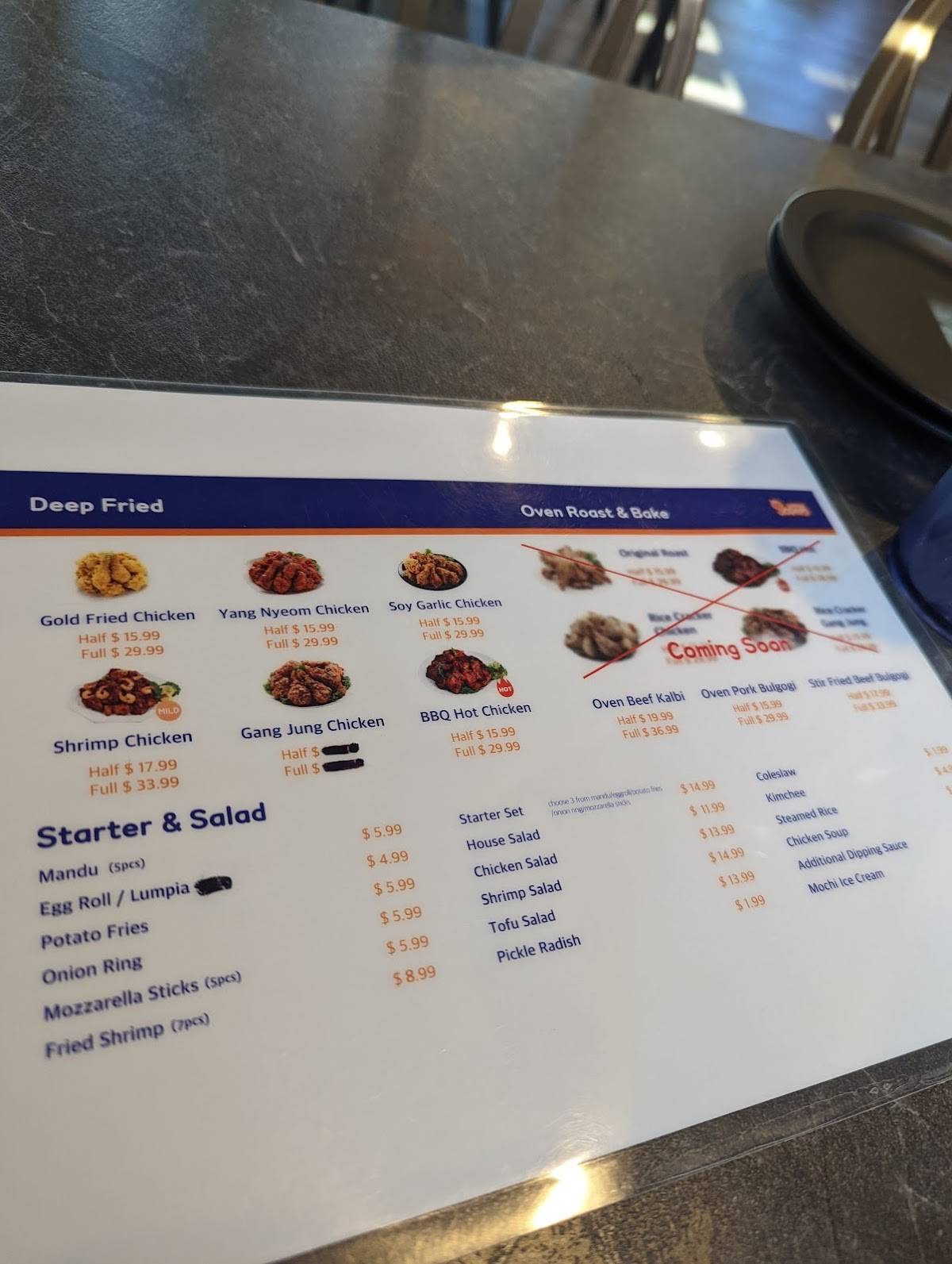 Menu at Sodam Chicken Shoreline BBQ, Shoreline
