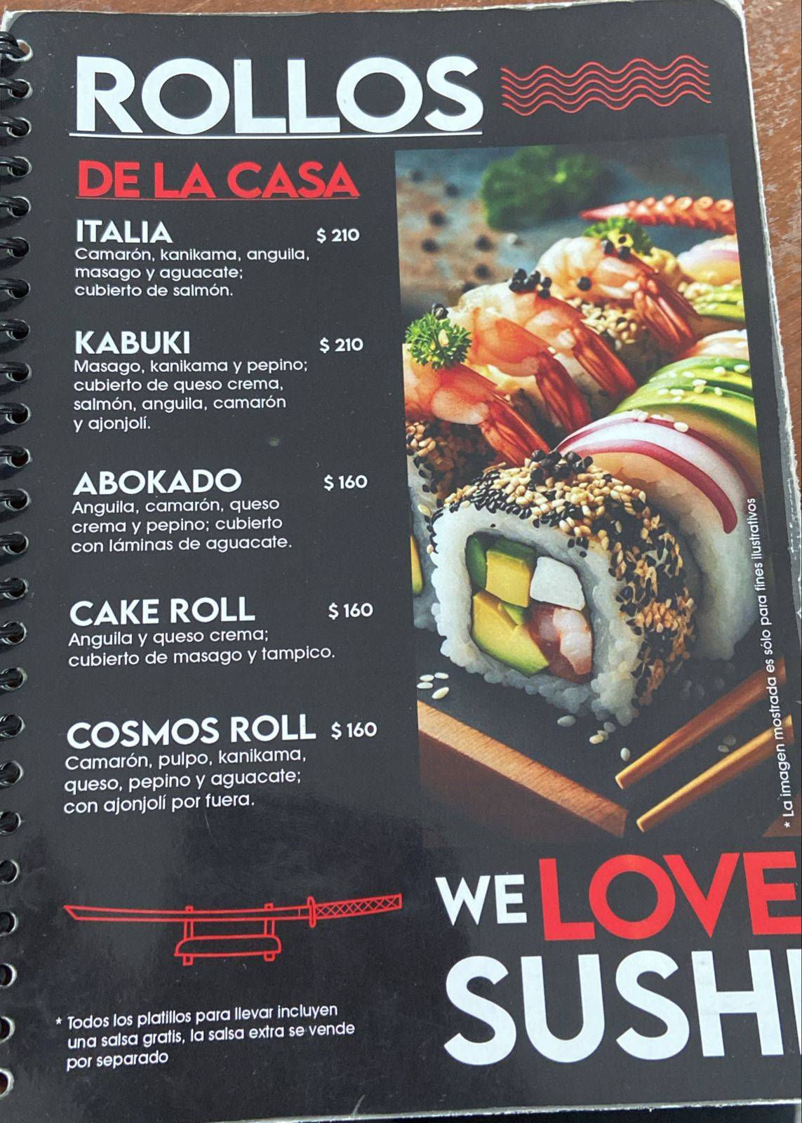 Menu at Shotoku restaurant, Torreón
