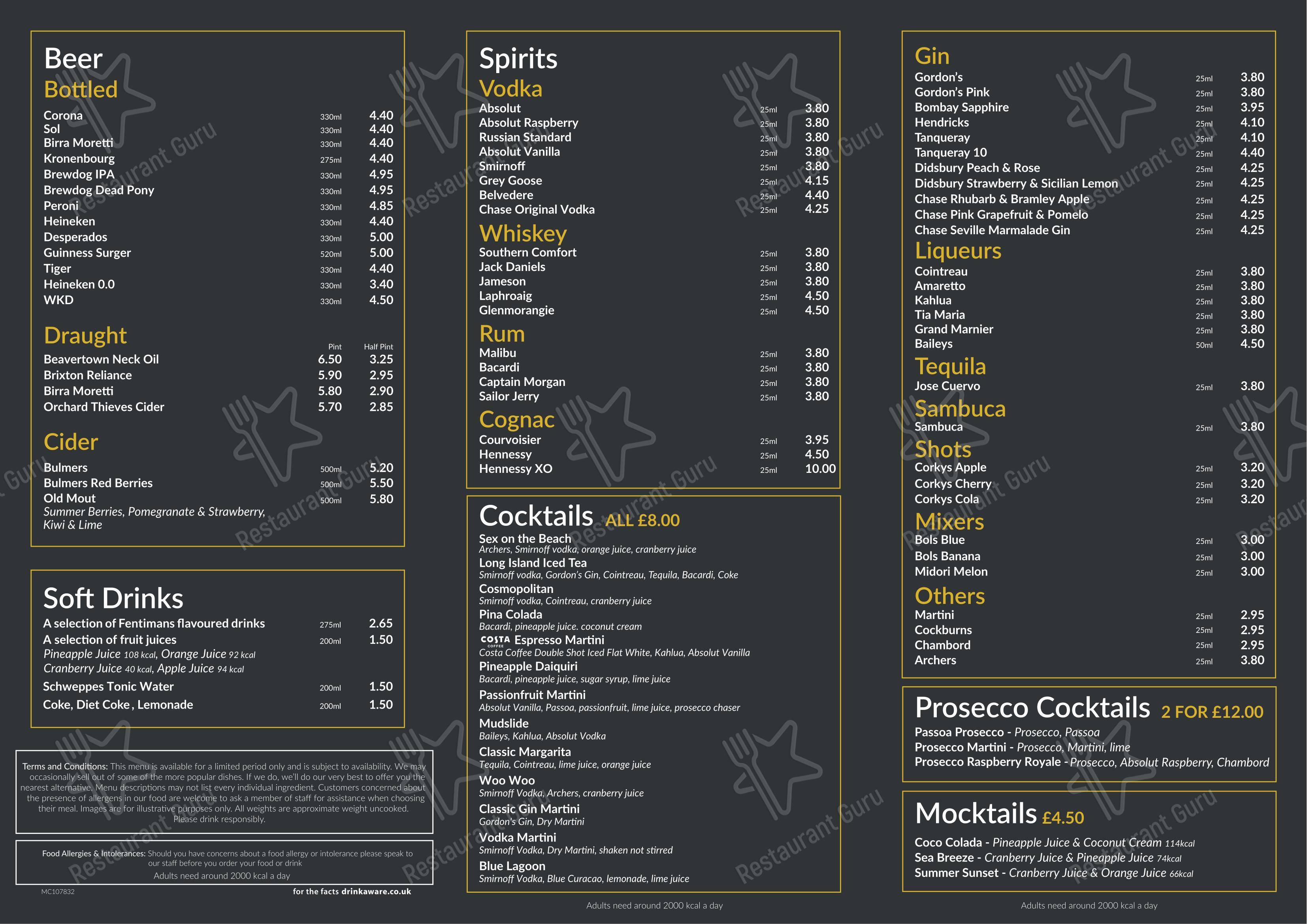 Menu at Showcase Cinema de Lux Bluewater pub & bar, Greenhithe