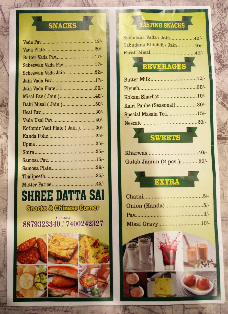 Menu at Shree Datta Sai - RK'S Munch & Bites, Mumbai