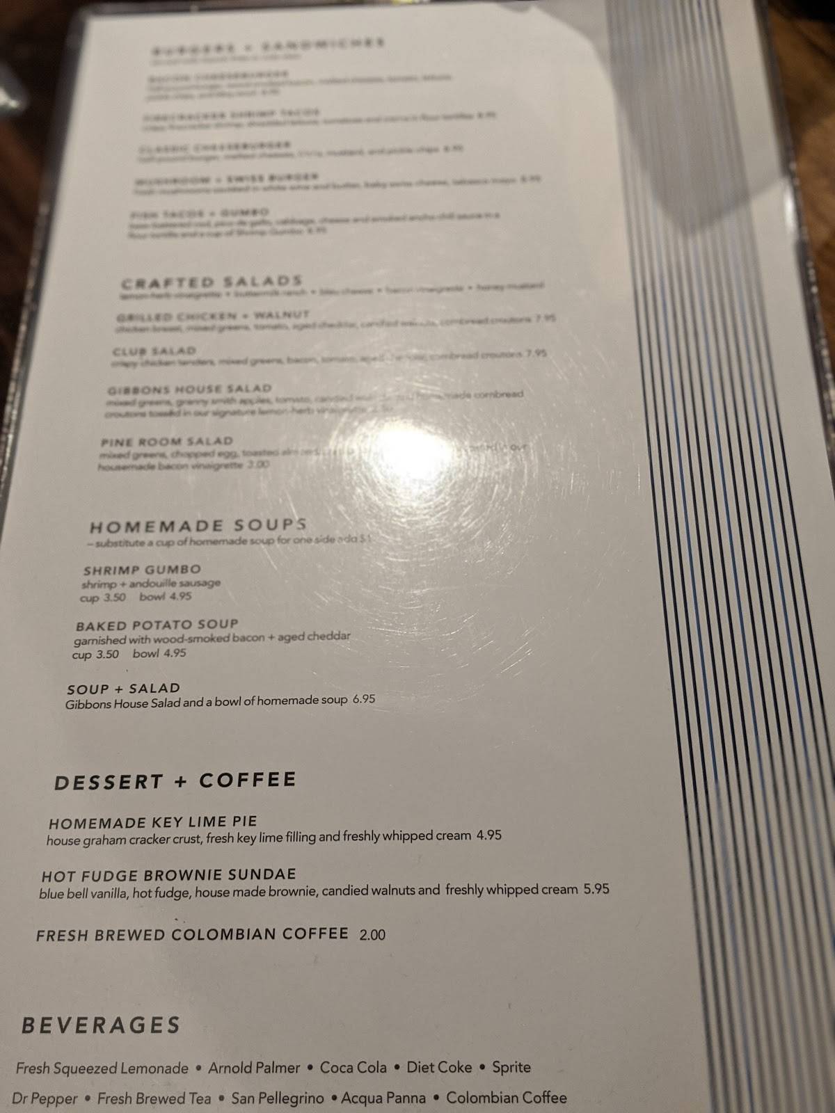 Menu at Gibbons Fine Grill restaurant, Shreveport