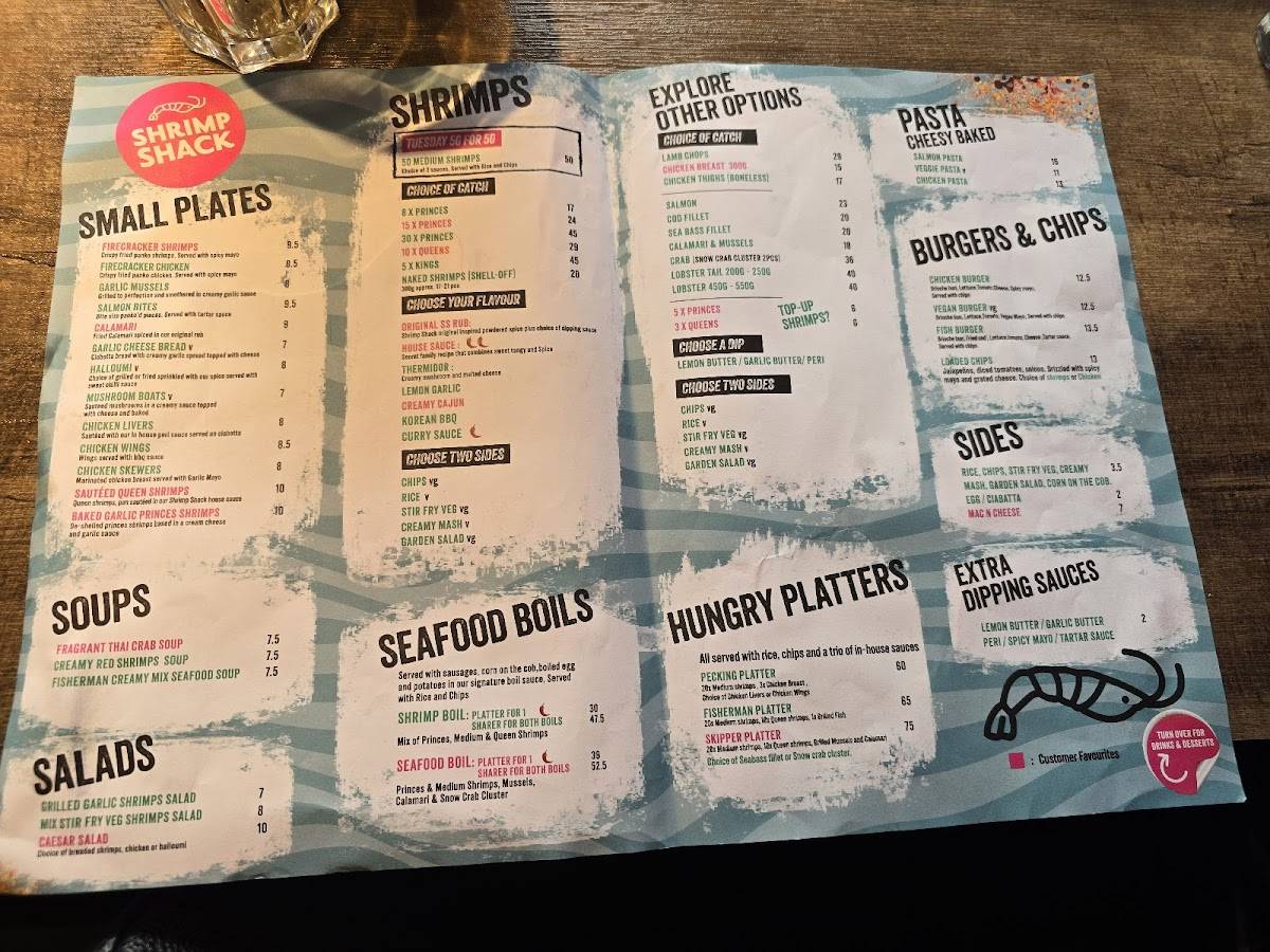 Menu at Shrimp Shack Streatham restaurant, London