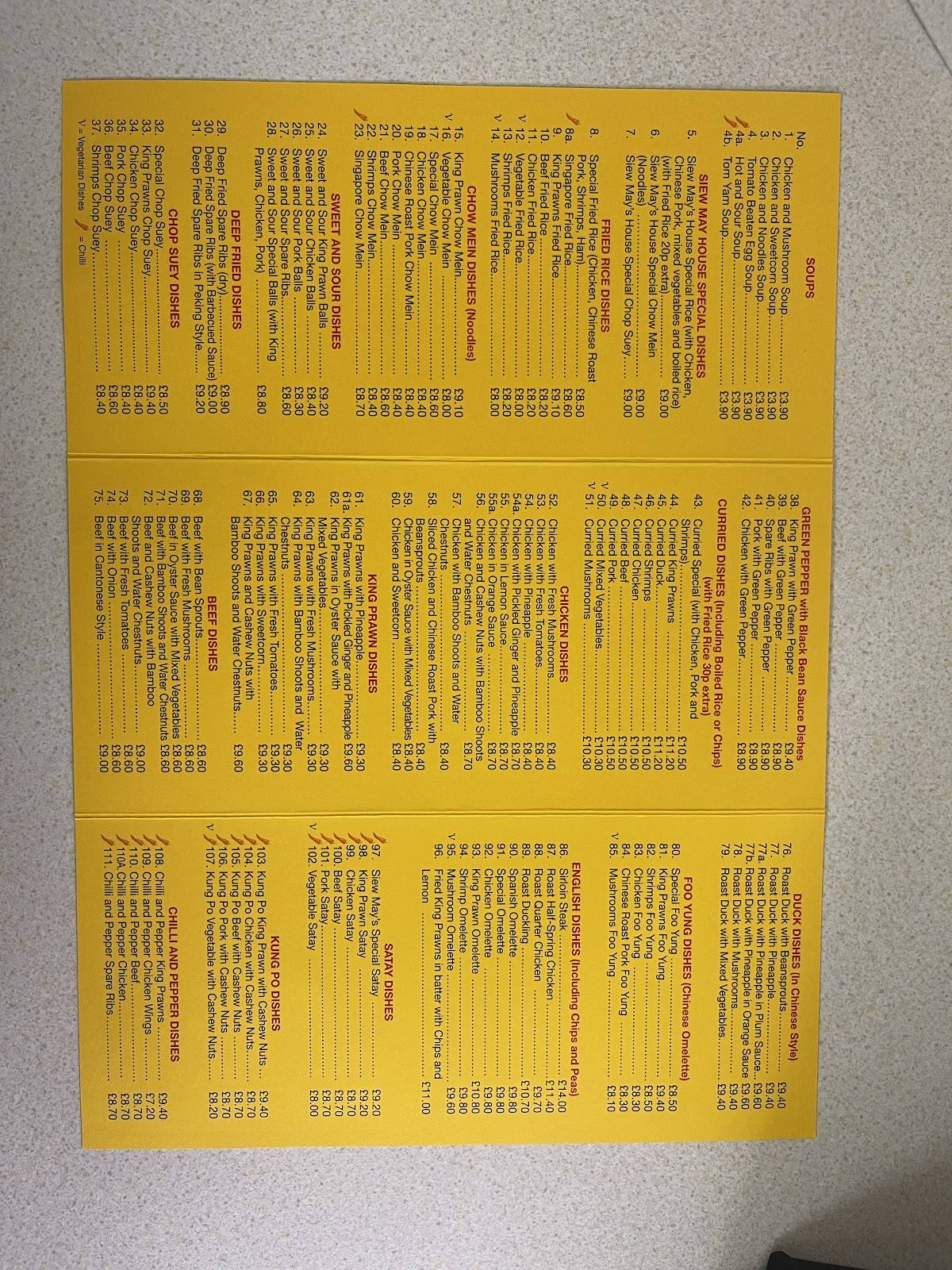 Menu at Siew May fast food, Dawlish