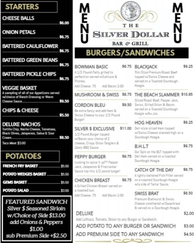 Menu at Silver Dollar Bar and Grill, Bowman