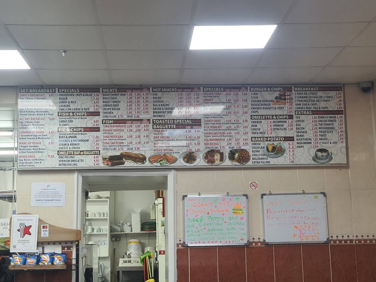 Menu at Simply Scrumptious cafe, Uxbridge