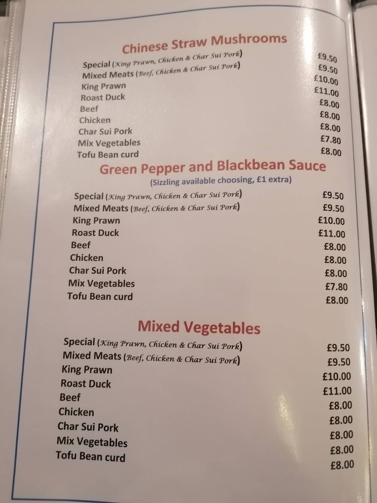 Menu at Sing Ping Restaurant, Prescot