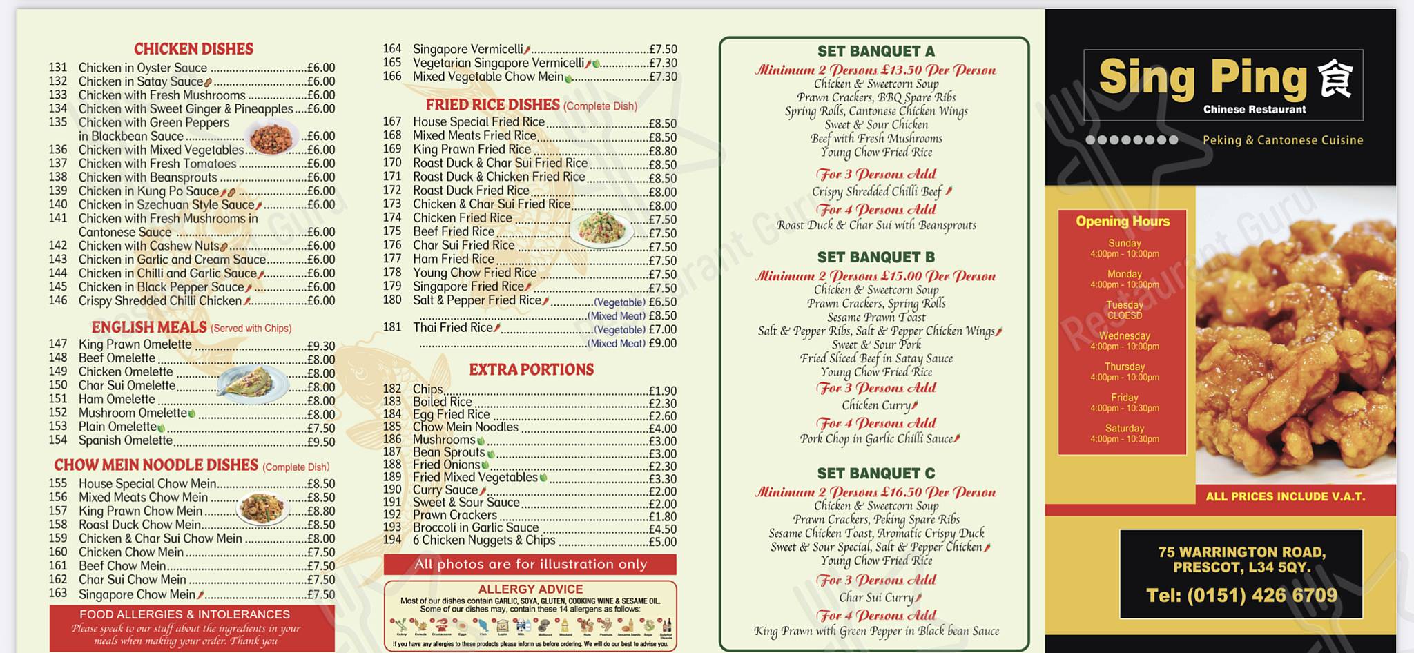 Menu at Sing Ping Restaurant, Prescot