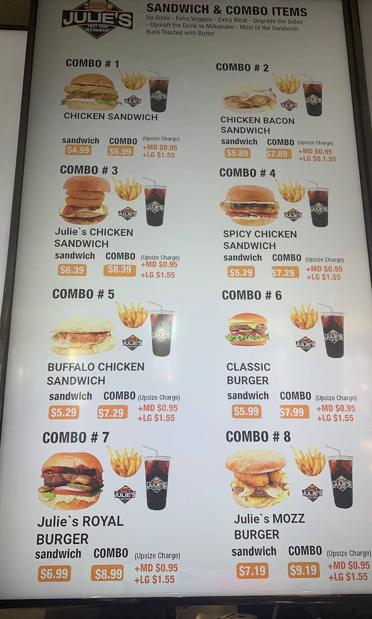 Menu at Julie’s Fast Foods, Sinking Spring