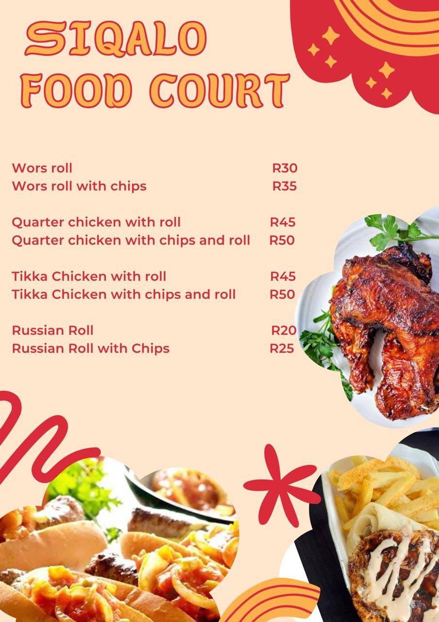 Menu at Siqalo Food Court restaurant, Pietermaritzburg, 35 King Edward Ave