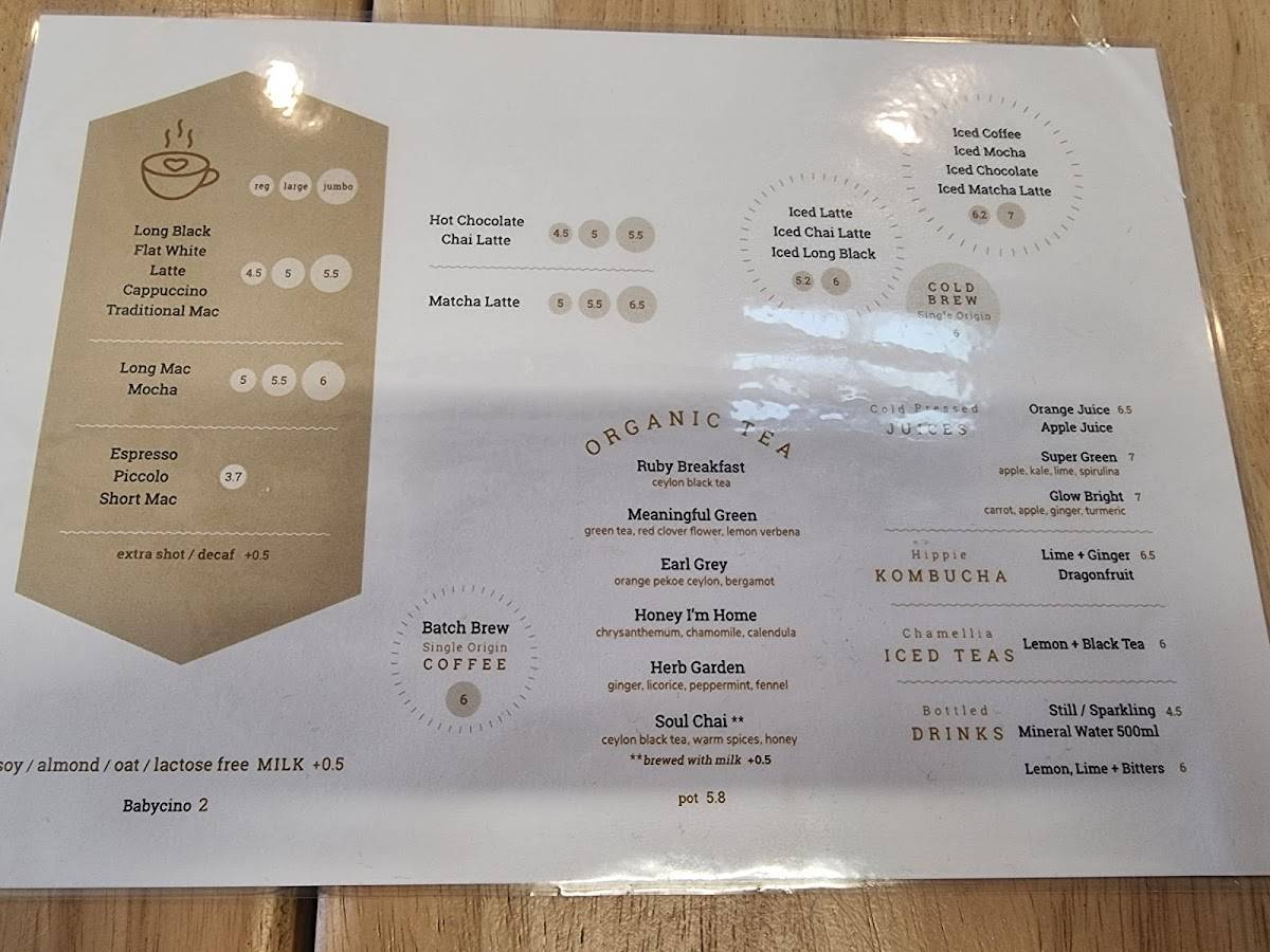 Menu at Sixteen Ounces cafe, Victoria Park