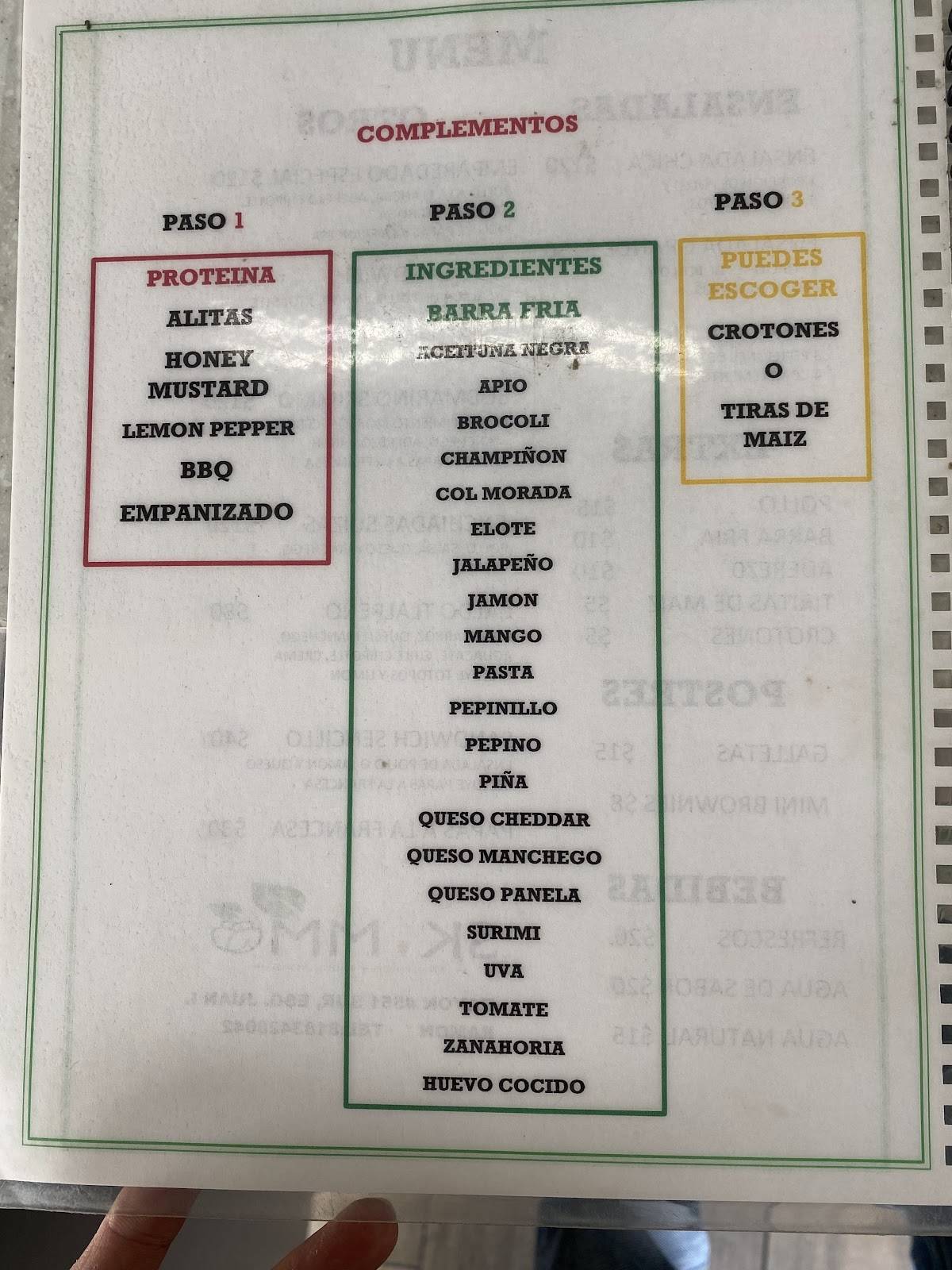 Carta del restaurante Skimmo, Monterrey