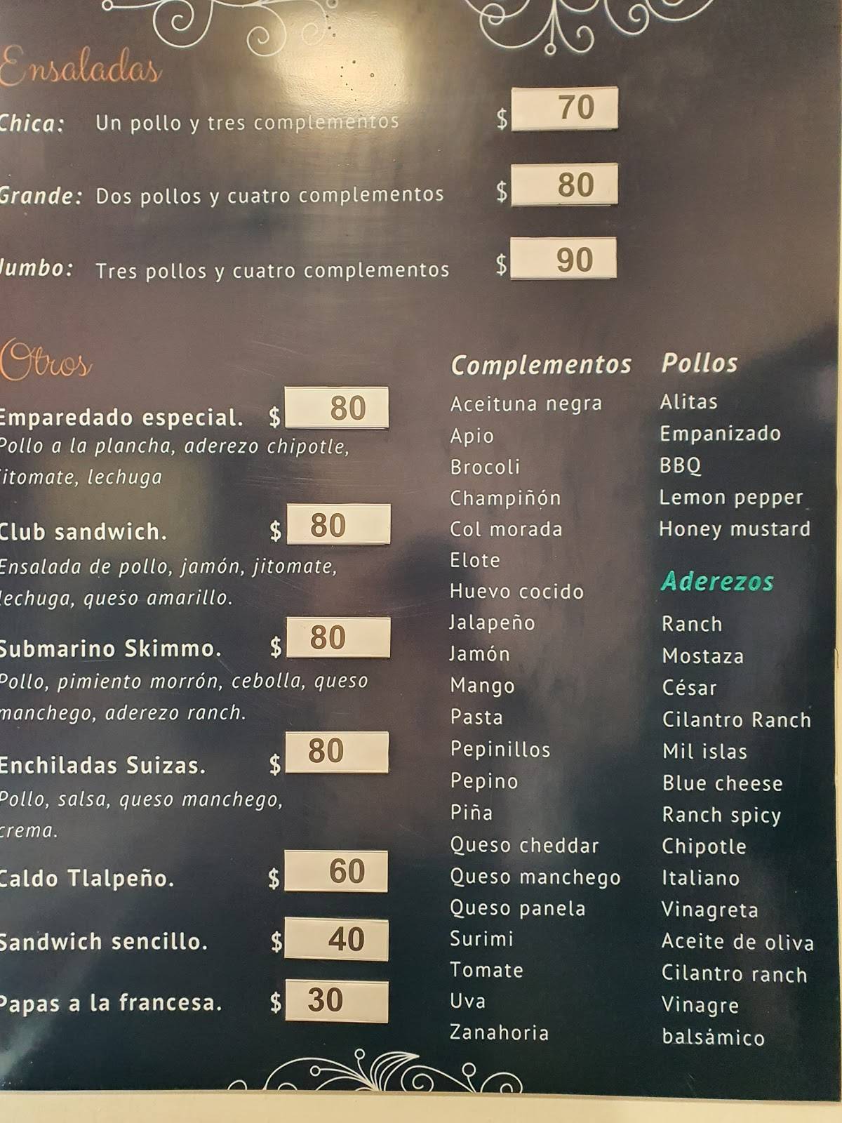 Carta del restaurante Skimmo, Monterrey