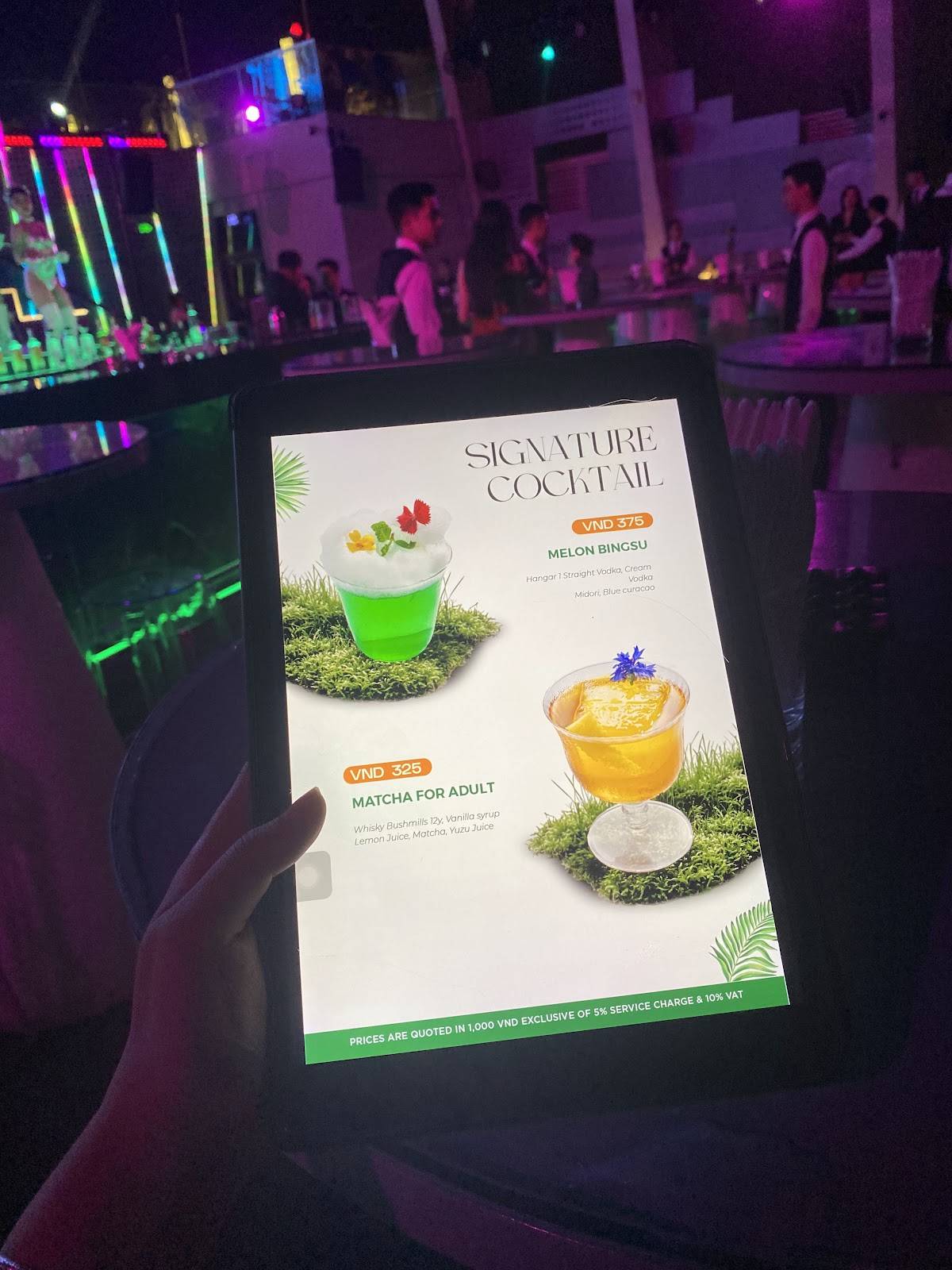 Menu at Sky36 club, Da Nang