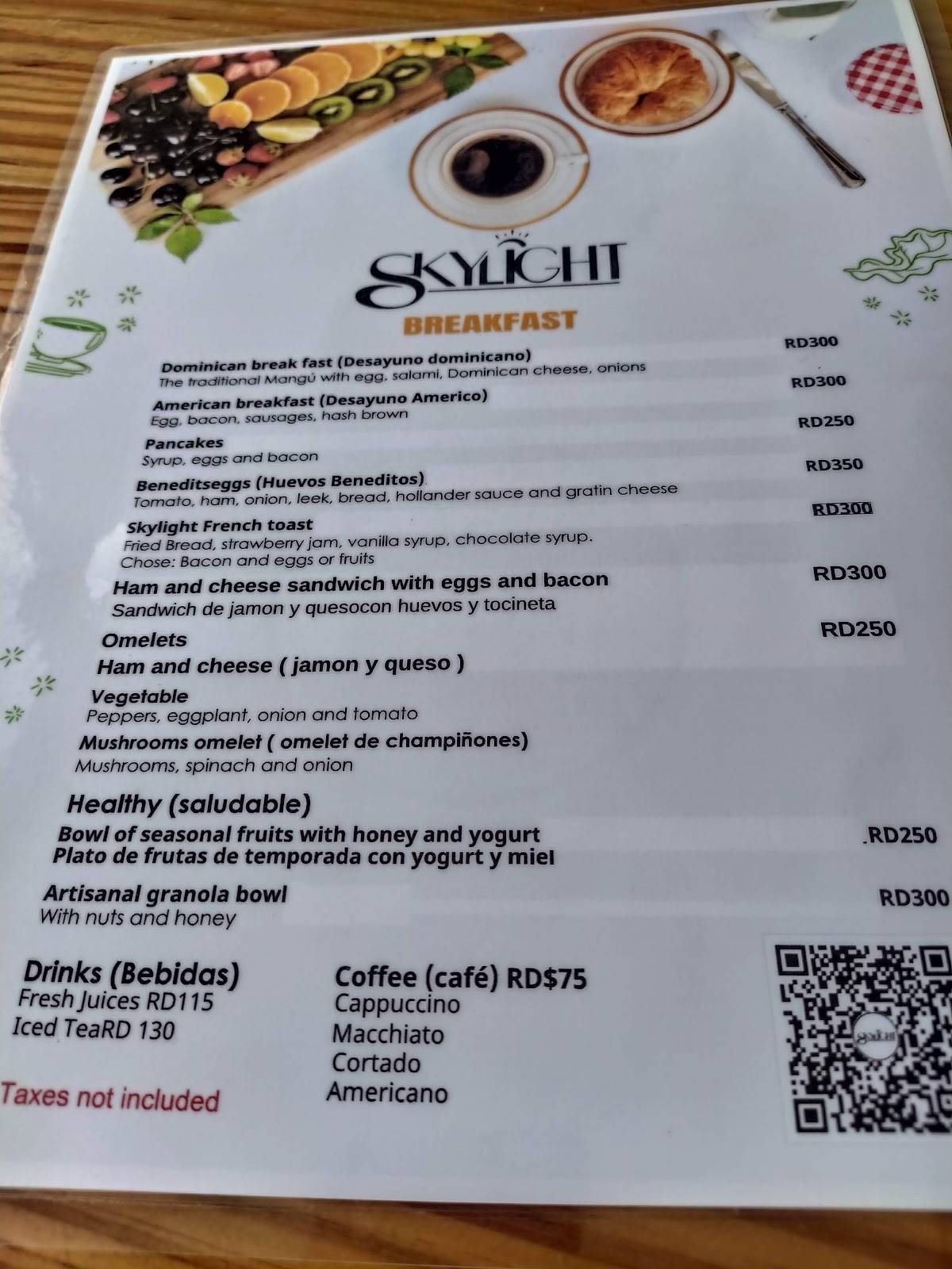Menu at Skylight Restaurant Rooftop Bar, Puerto Plata