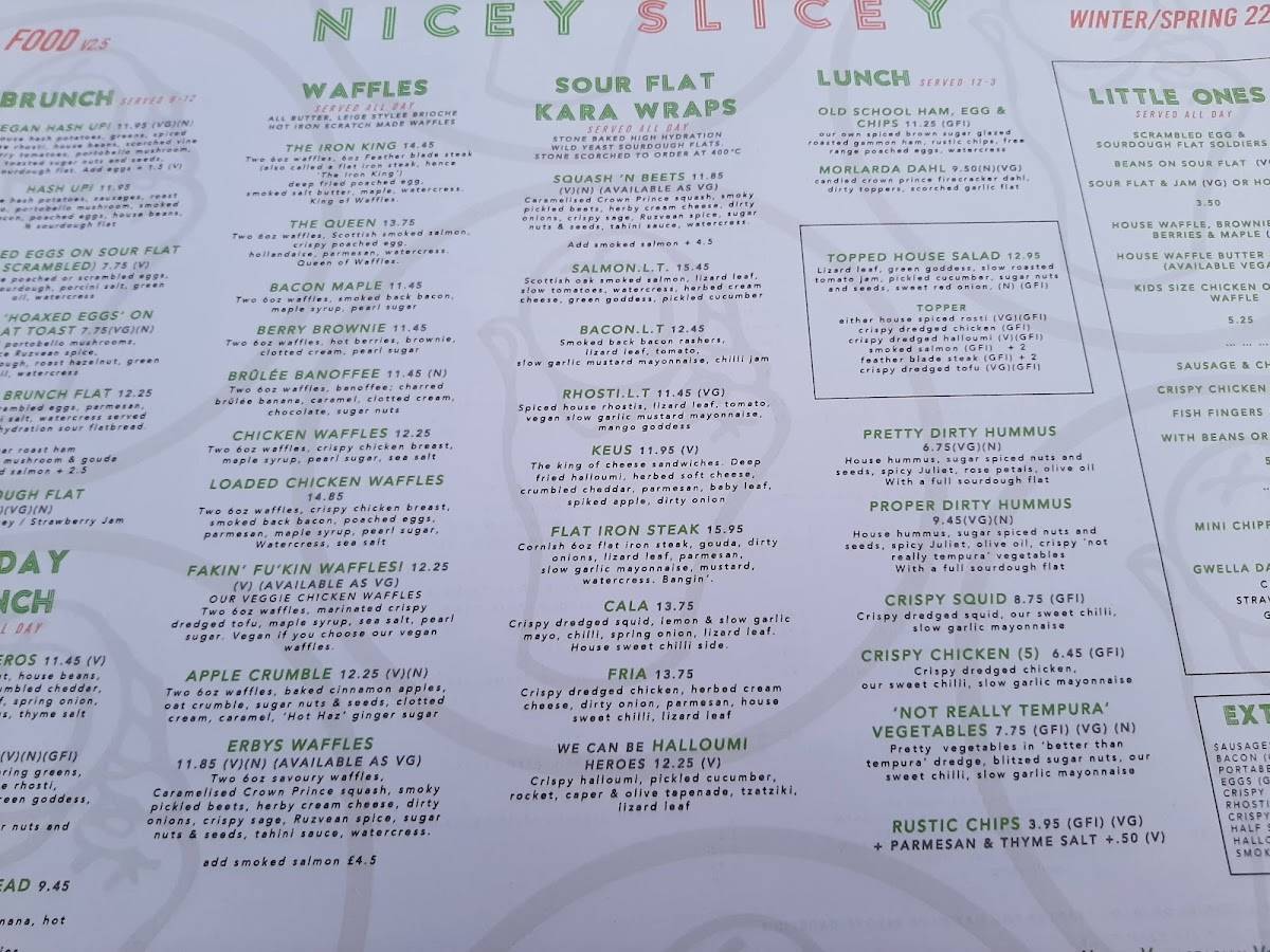 Menu at Slice of Cornwall restaurant, Constantine, Trewardreva Mill