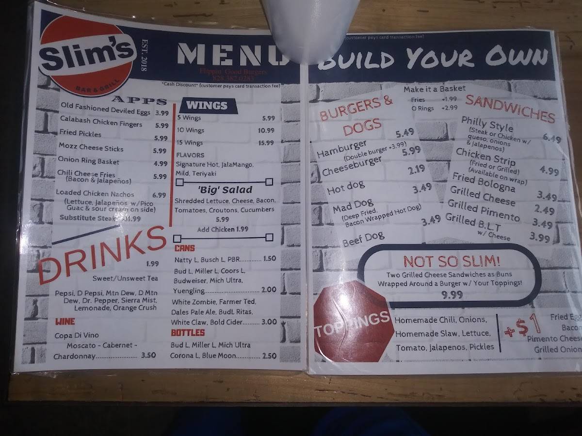 Menu at Slim's Bar & Grill, Forest City