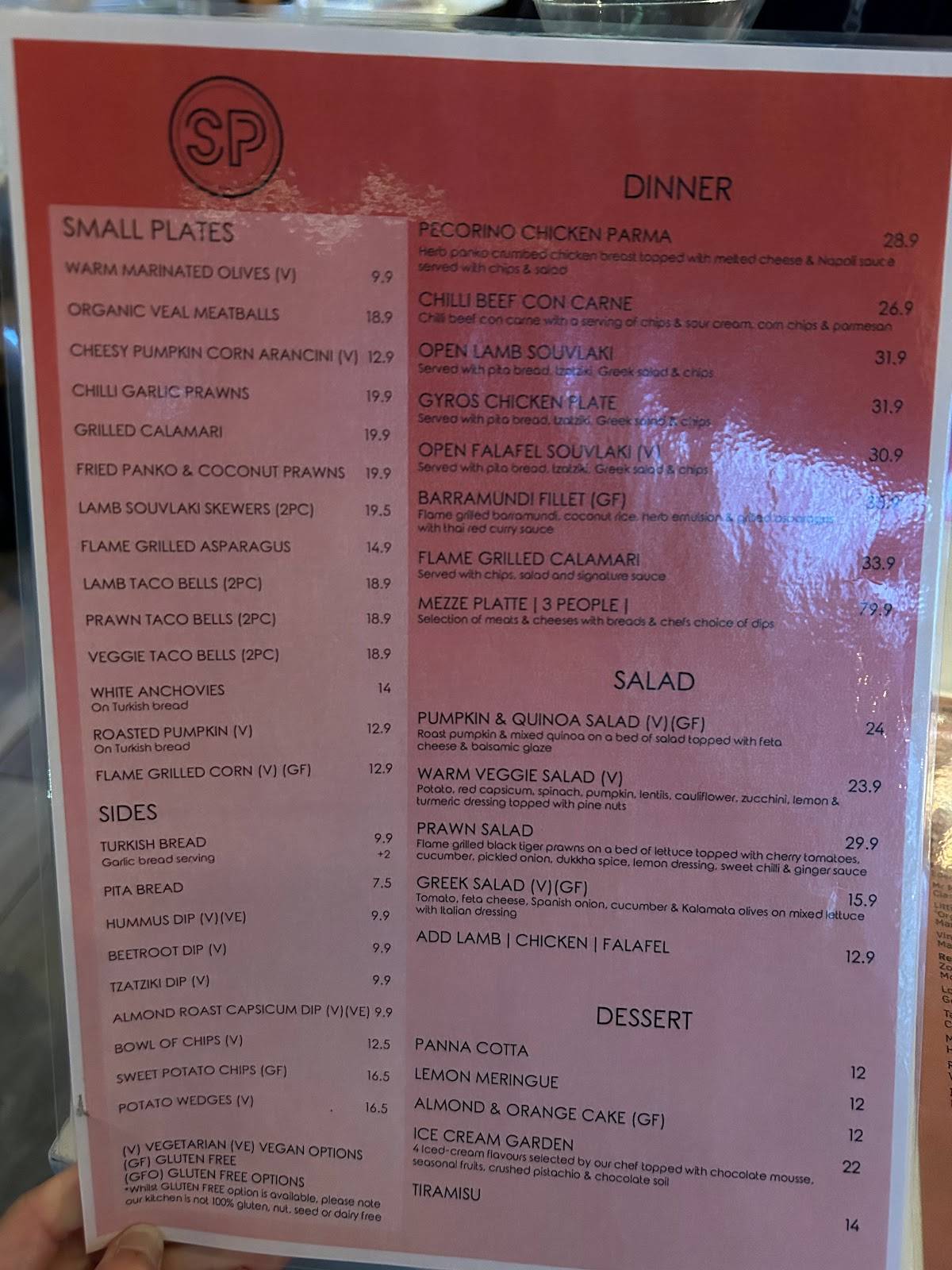 Menu at Small Plates restaurant, Eltham