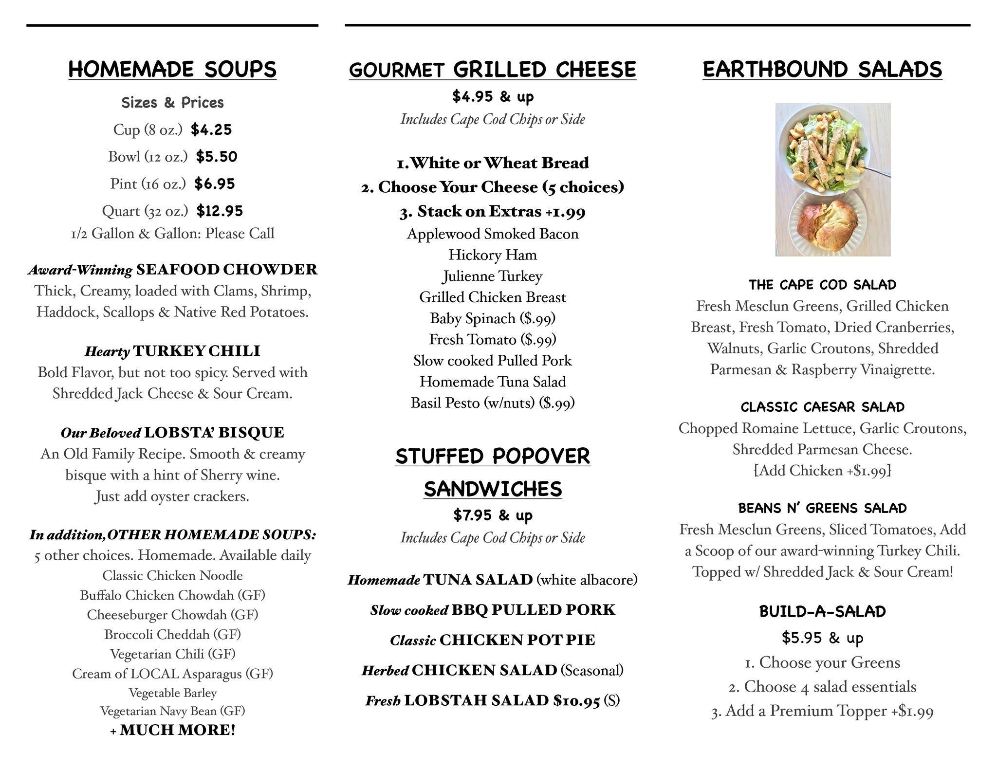 Menu at Smithsonian Cafe and Chowderhouse, Hatfield