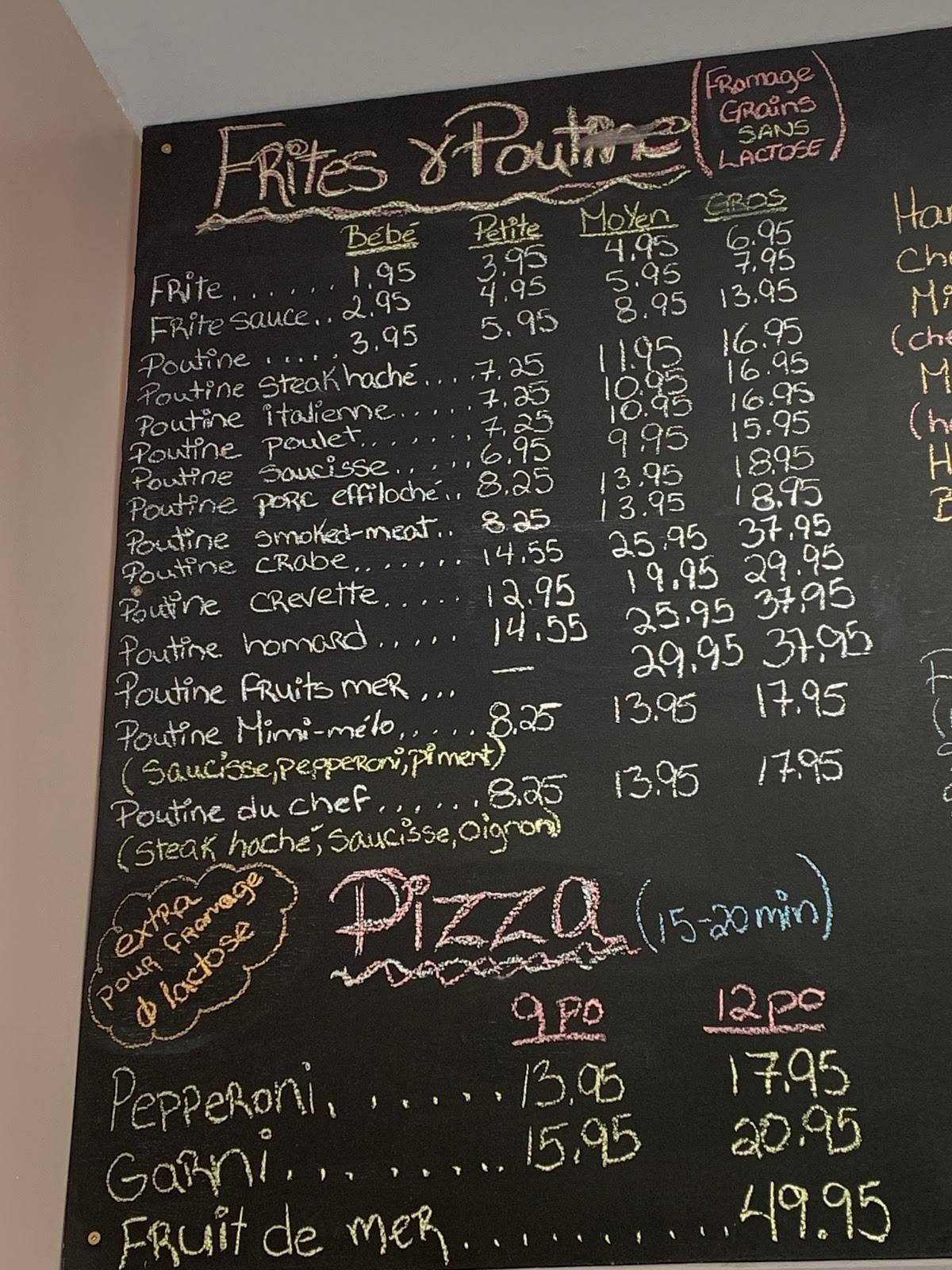 Menu au Snack Bar Chez Mimi, Sept-Iles