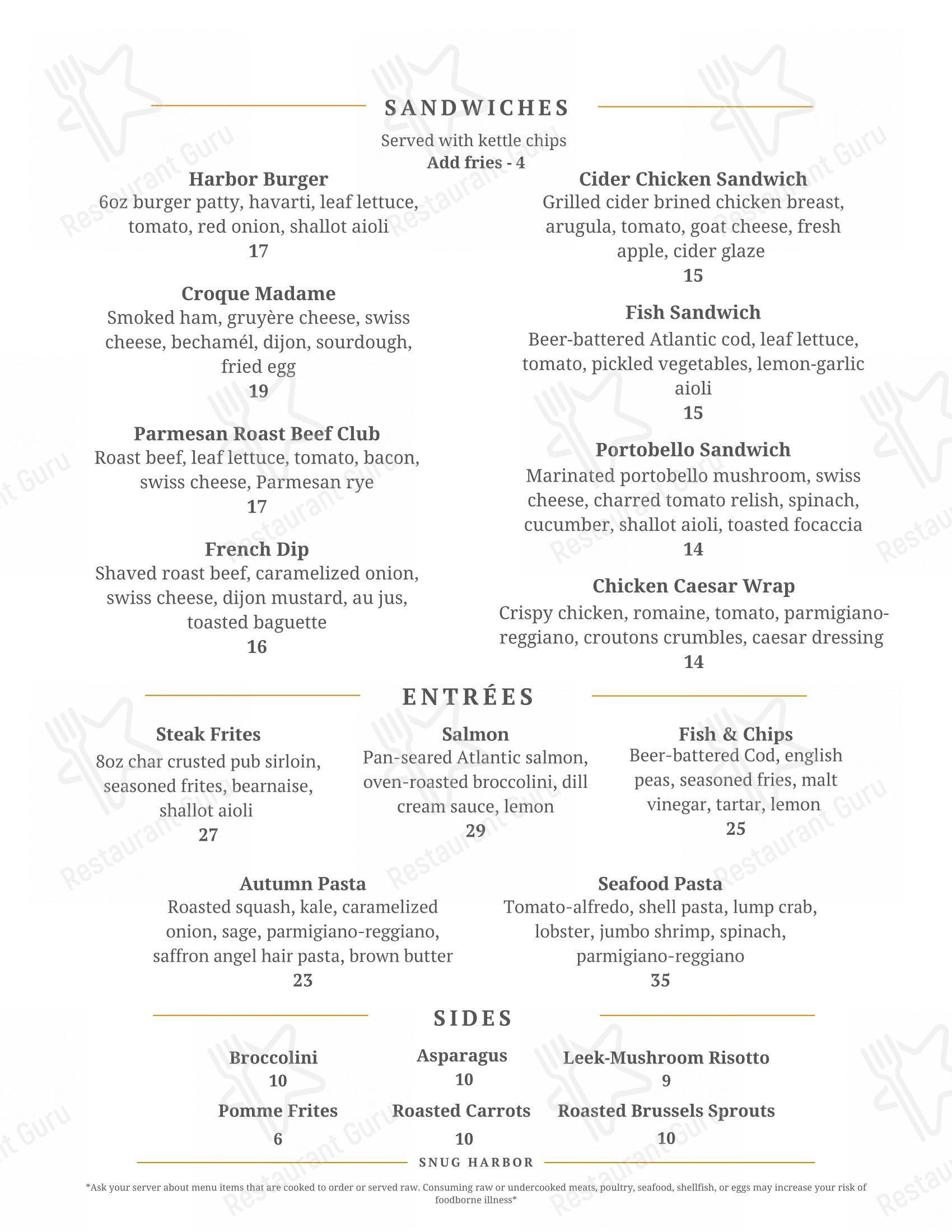 Menu at Snug Harbor restaurant, Grand Haven
