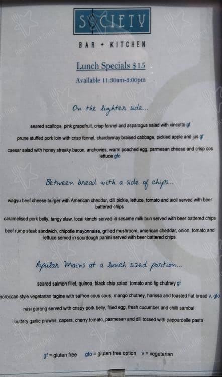 Menu at Society Bar & Kitchen, Perth