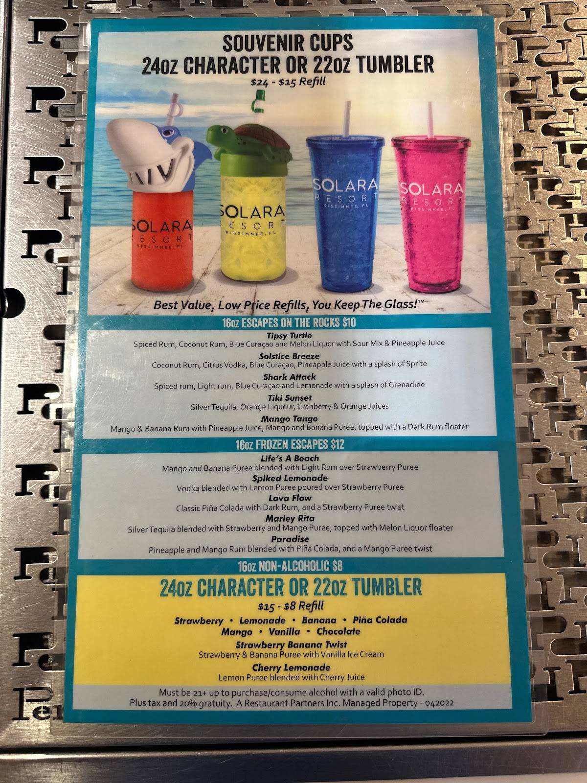 Menu at Solstice Bar & Grille, Bay Lake