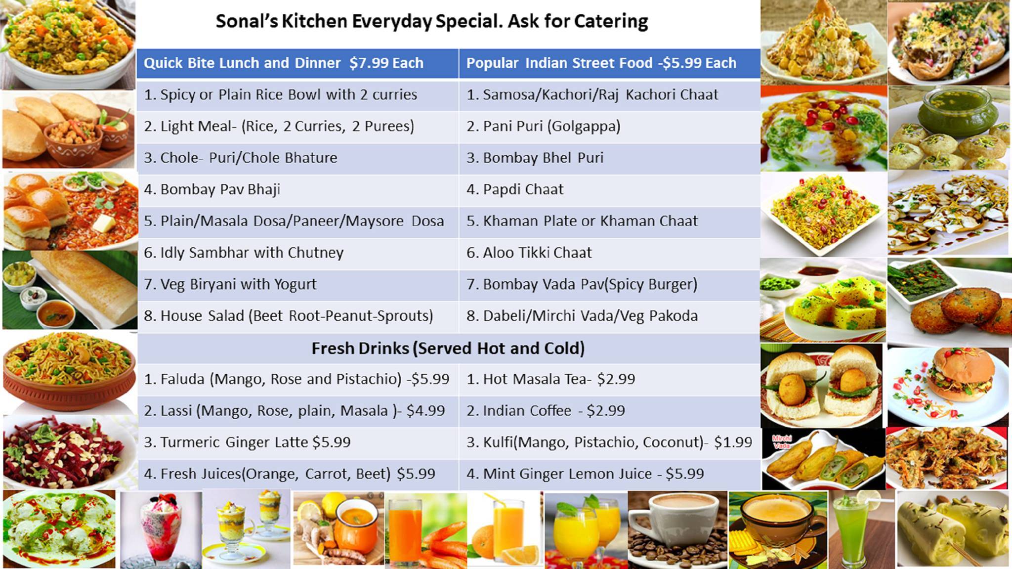 Menu at Sonals Kitchen - Homemade Authentic Indian Vegetarian ...