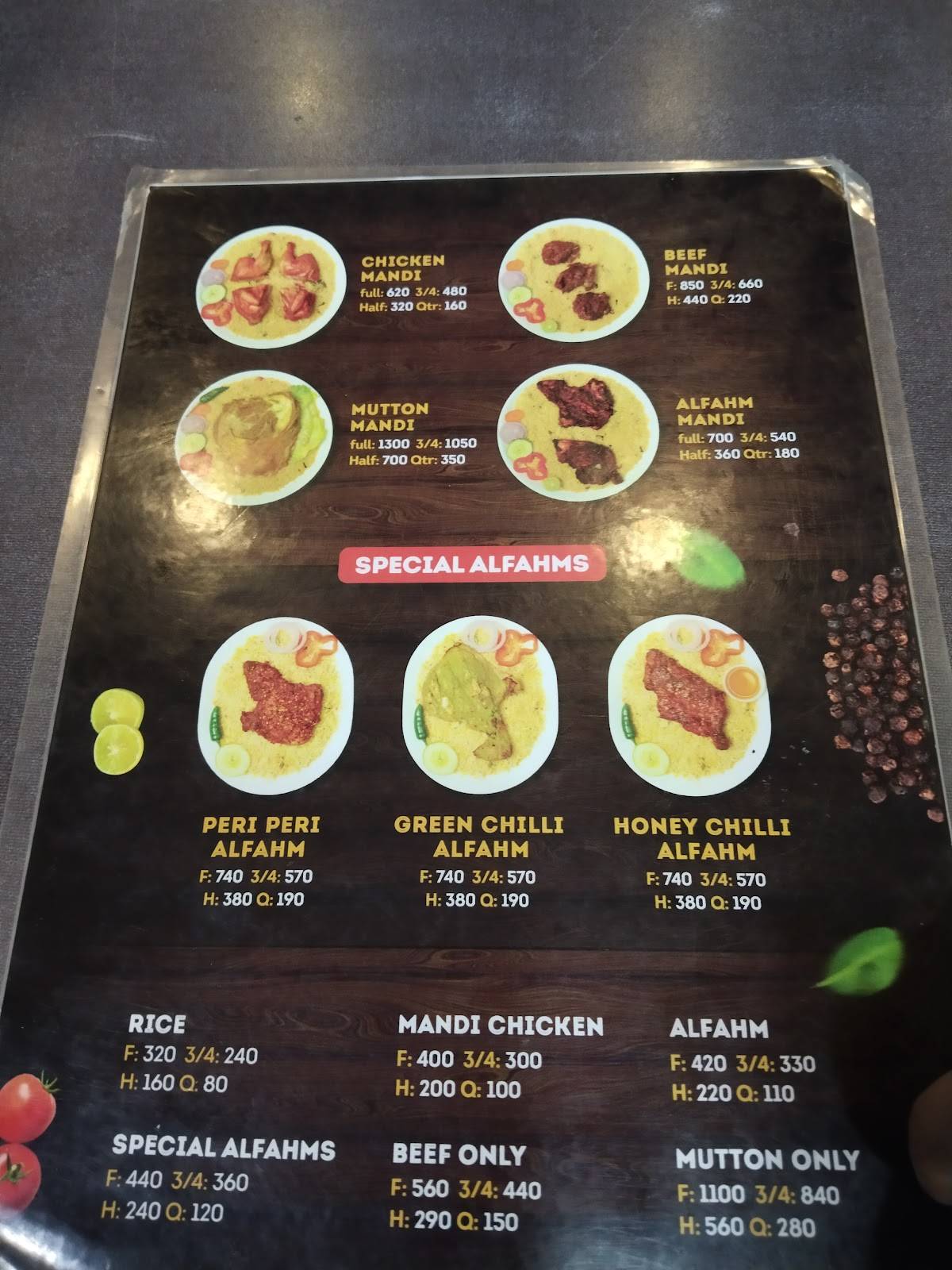 Menu at Soofi Mandi, Thrissur