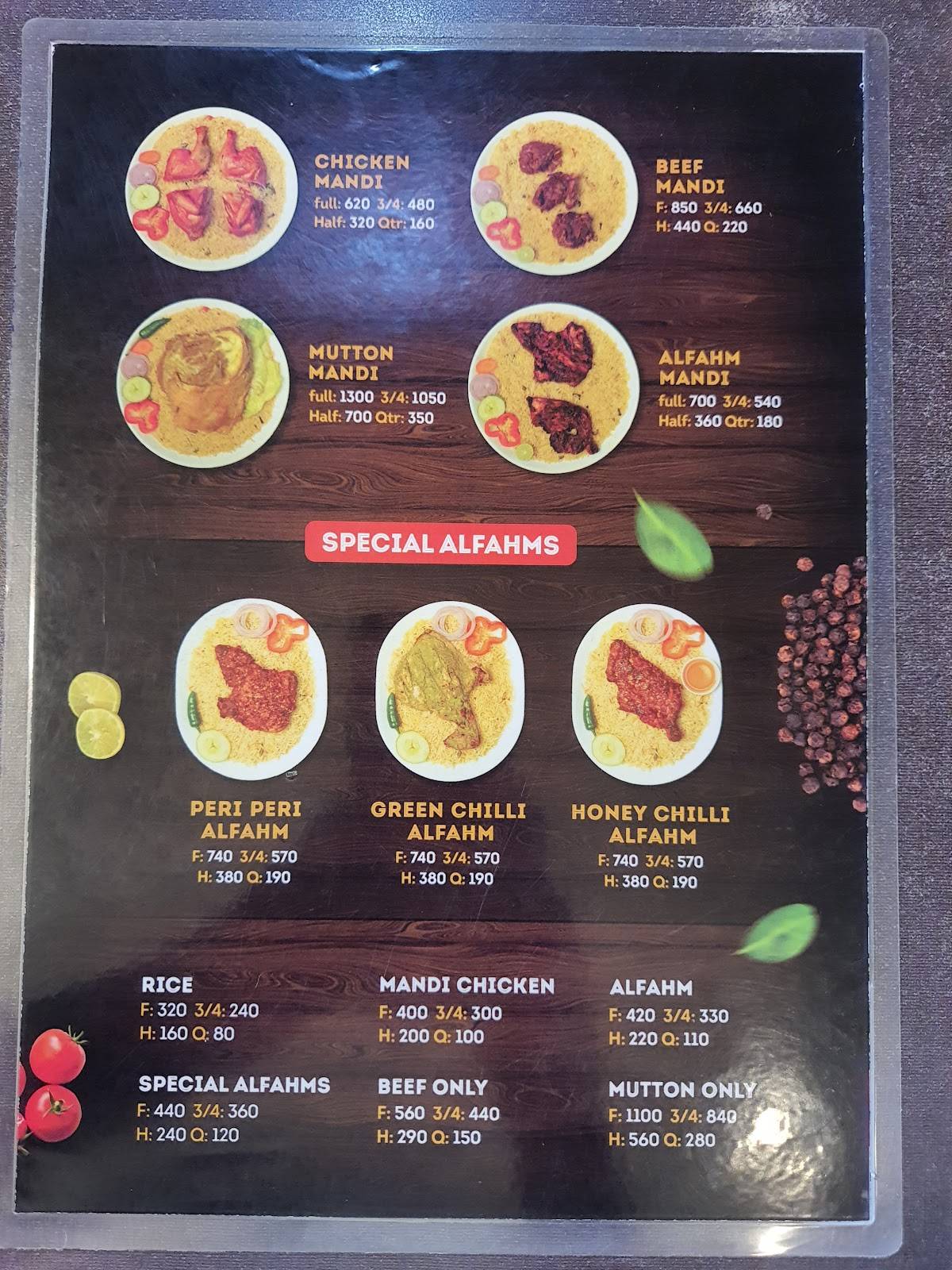 Menu at Soofi Mandi, Thrissur