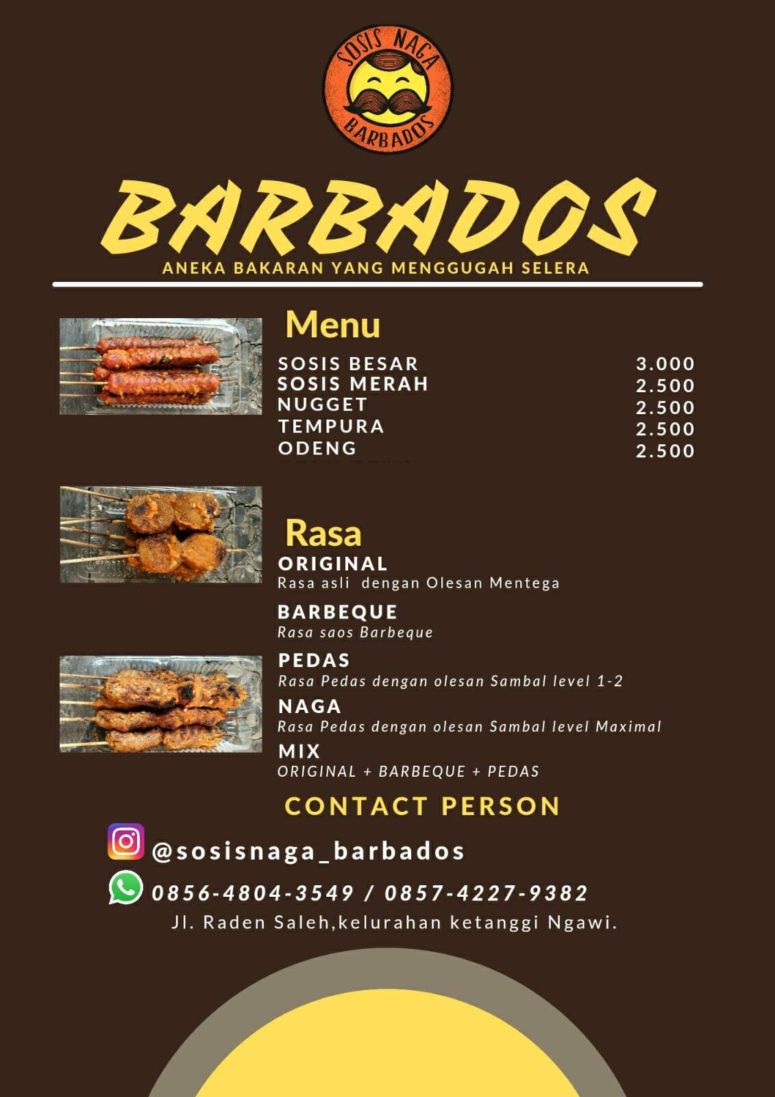Menu at Sosis Naga Barbados, Ngawi