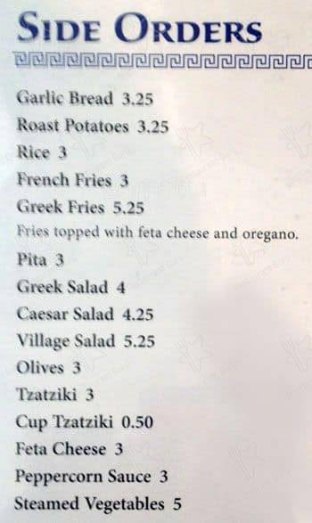 Menu at Sotiris Greek Restaurant, Burlington