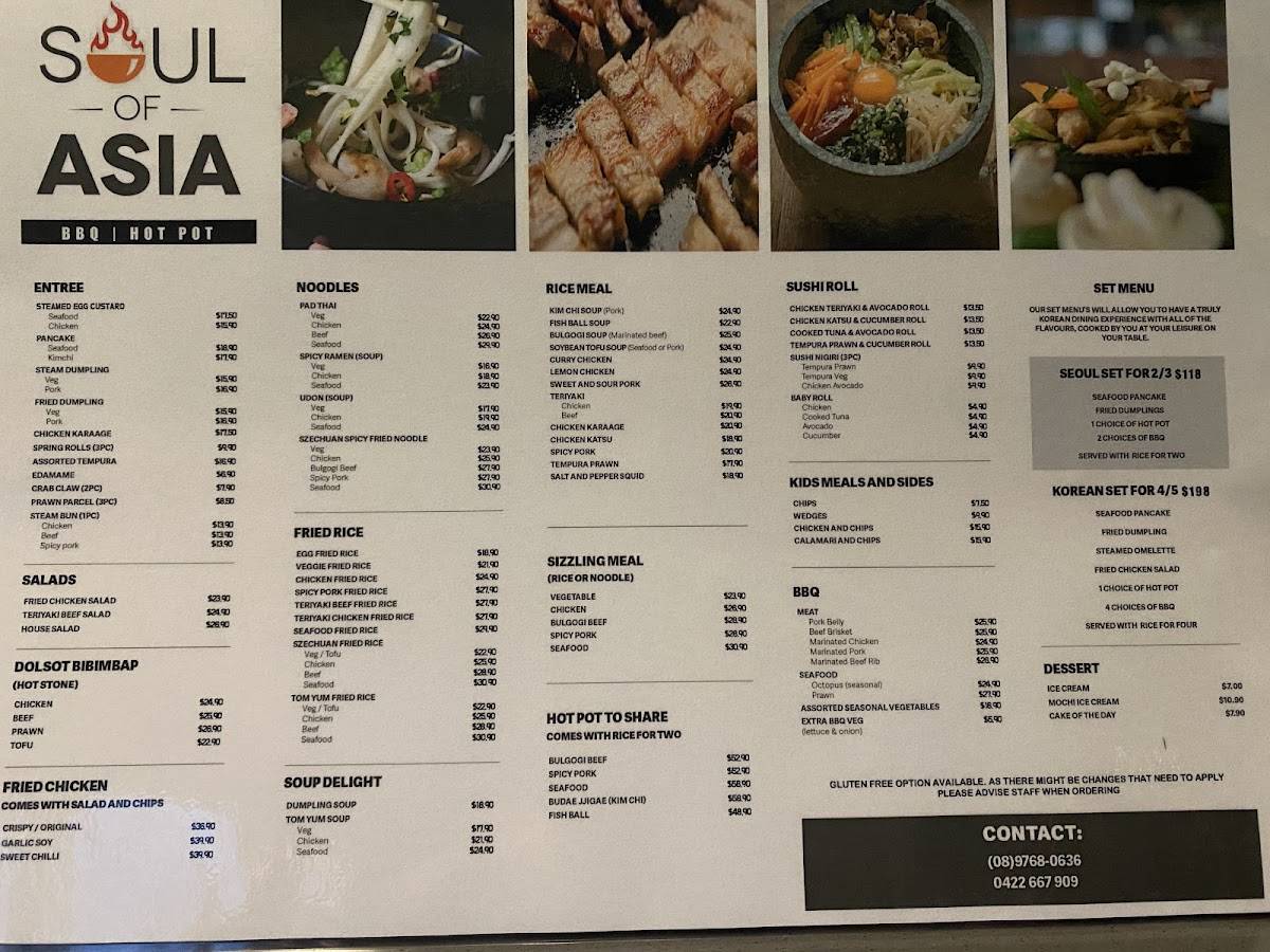 Menu at Soul of Asia restaurant, Eaton, 2 Recreation Dr