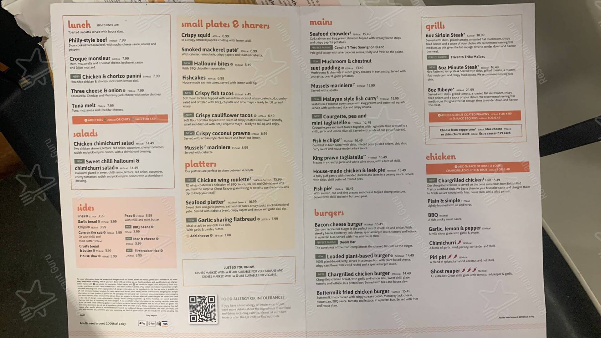 Menu at South Beach Cafe, Exmouth
